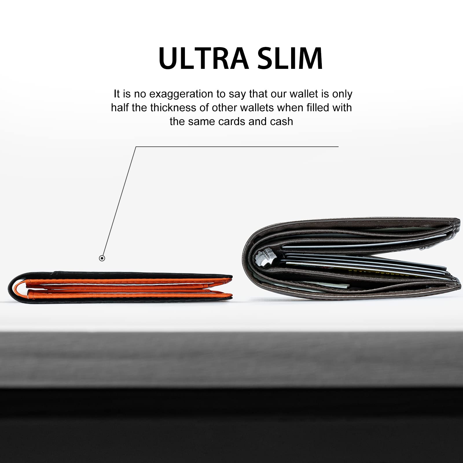 GSOIAX Slim Wallet for Men with 11 card Slots Rfid Blocking Carbon Fiber wallets Bifold Credit Card Holder Minimalist Leather With Gift Box (Carbon Black and Orange)