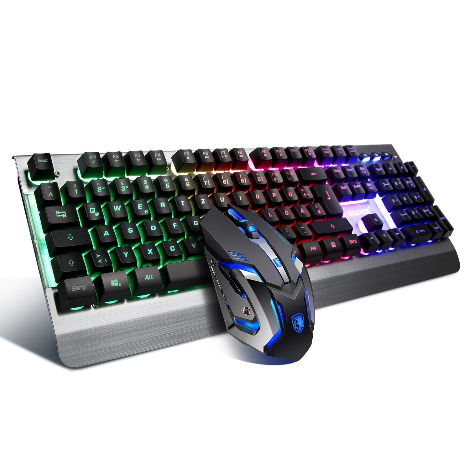 Gaming Keyboard and Mouse Combo Wired LED RGB Backlit,104 Keys USB Ergonomic Wrist Rest Keyboard, 3200DPI 6 Button Mouse for Windows PC & Mac OS (Black)