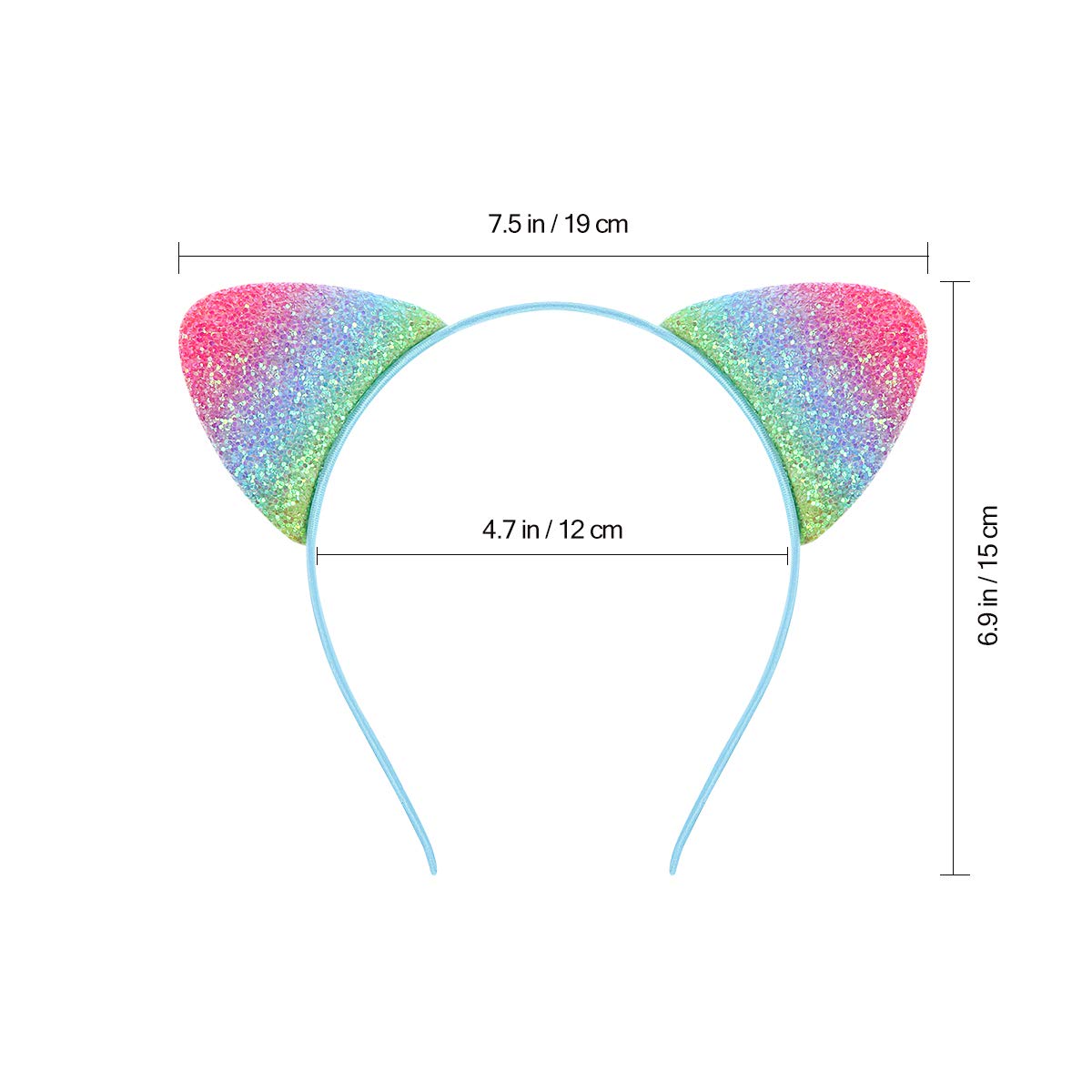 FRCOLOR Cat Ears Headband, Glitter Sequin Ear Headbands Metal Hair Hoops for Daily Party, 12Pack