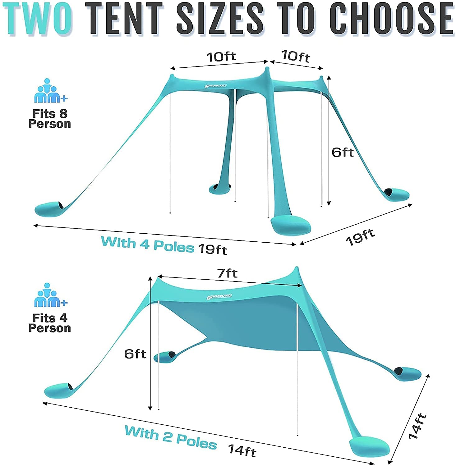 HARBLAND Beach Tent, Portable Beach Canopy UPF50+ with Carry Bag for Outdoors, Backyards, Adults and Babies(7X7 FT, 2 Poles, 2-4 People,Cyan)