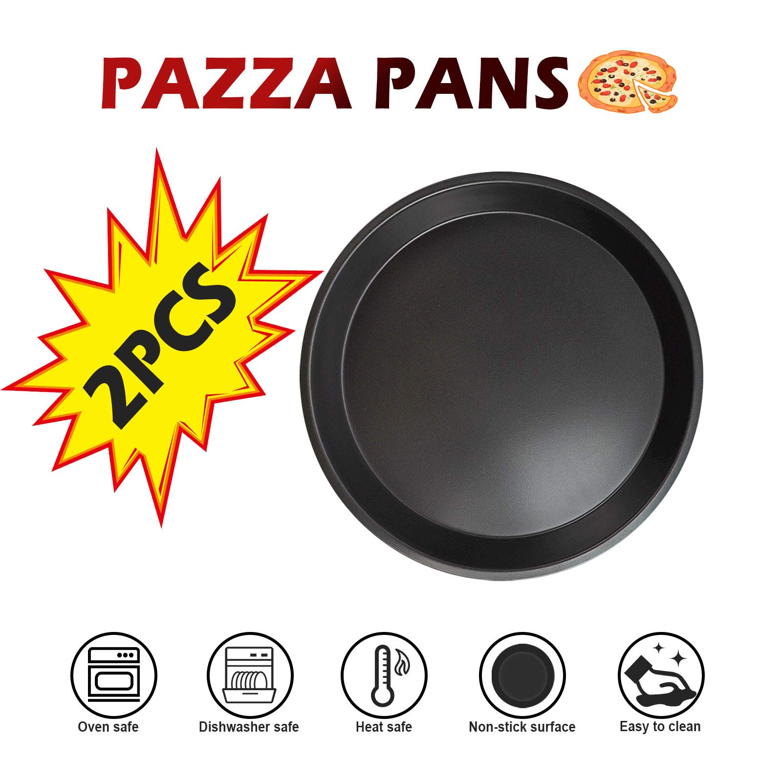 Kslong 2pcs Metal Pizza Plate For Oven Round Bake model Pizza Shop Diy Baking Tools Non-stick Cake Chassis Bakeware Pans(8inch)