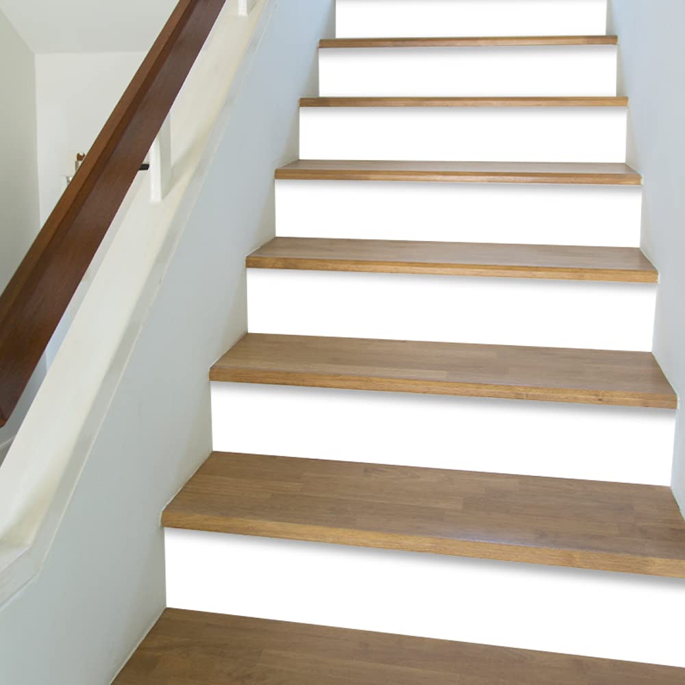 funlife 14Pcs Self-Adhesive Vinyl Stair Riser Stickers, Peel and Stick Staircase Decal Contact Paper, 39.37"x7.09" Pure White