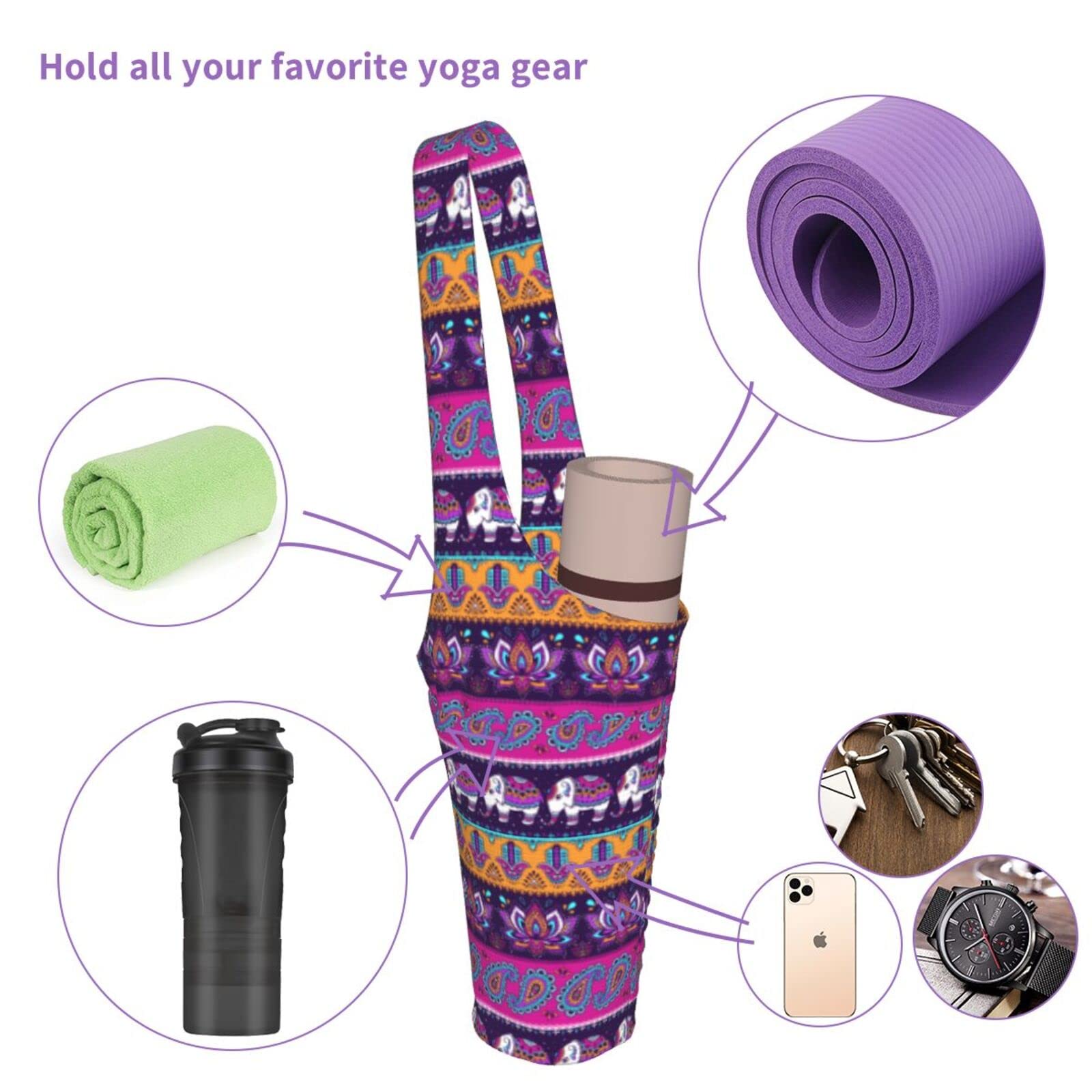 goxhquz Yoga Mat Bag,Elephant Pattern Exercise Yoga Mat Carrier Bag With Large Size Pockets And Inside Small Pocket Fit Most Size Mats For Women Men