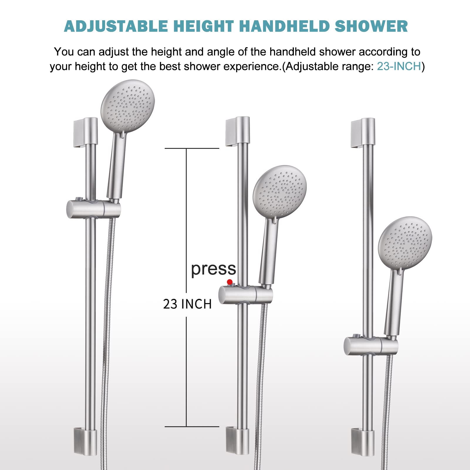 Gabrylly Brushed Nickel Shower System, Wall Mounted Slide Bar Shower Faucet Set Complete,15“ Grab Bar Handle,Brushed Nickel