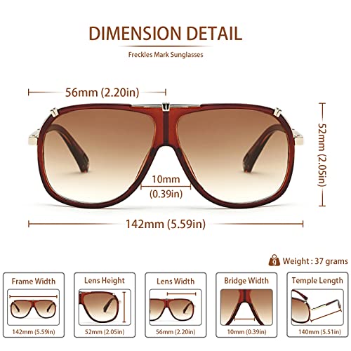 Freckles Mark 70s Italian Mob Boss Retro Square Sunglasses for Men Women Vintage Disco Sun Glasses (Brown/Gold)