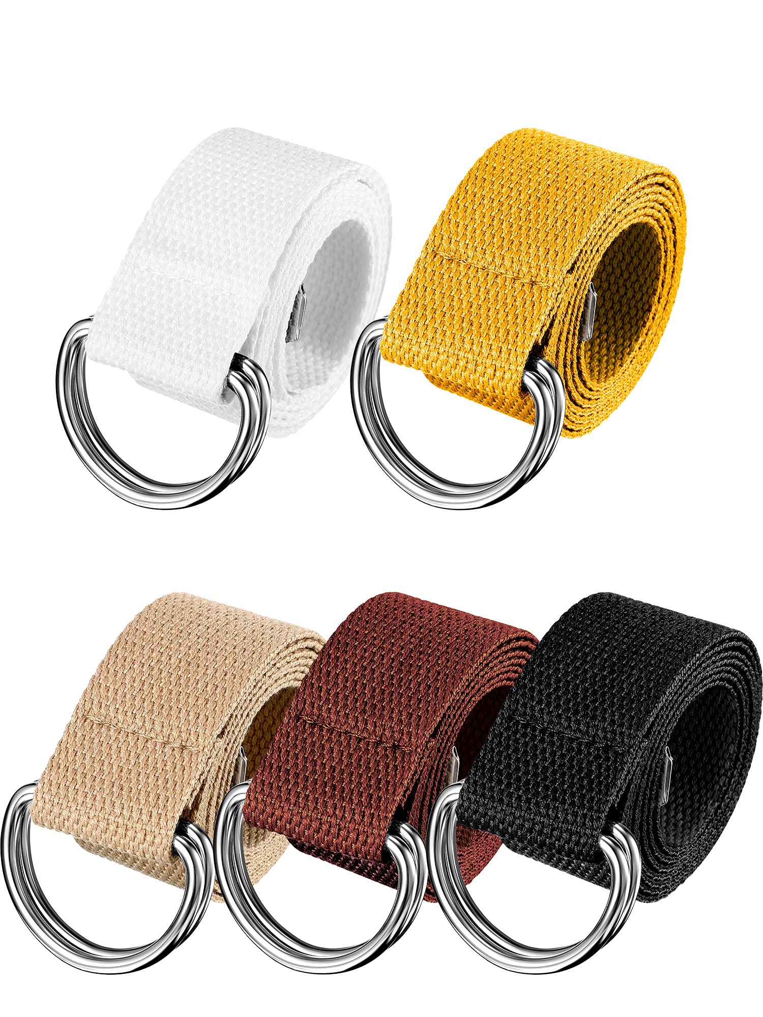 Geyoga 5 Pieces Canvas Belts D Ring Web Belt for Men Women, Fabric Belt with Double Buckle for Pants Skirts Shirts Christmas Favor