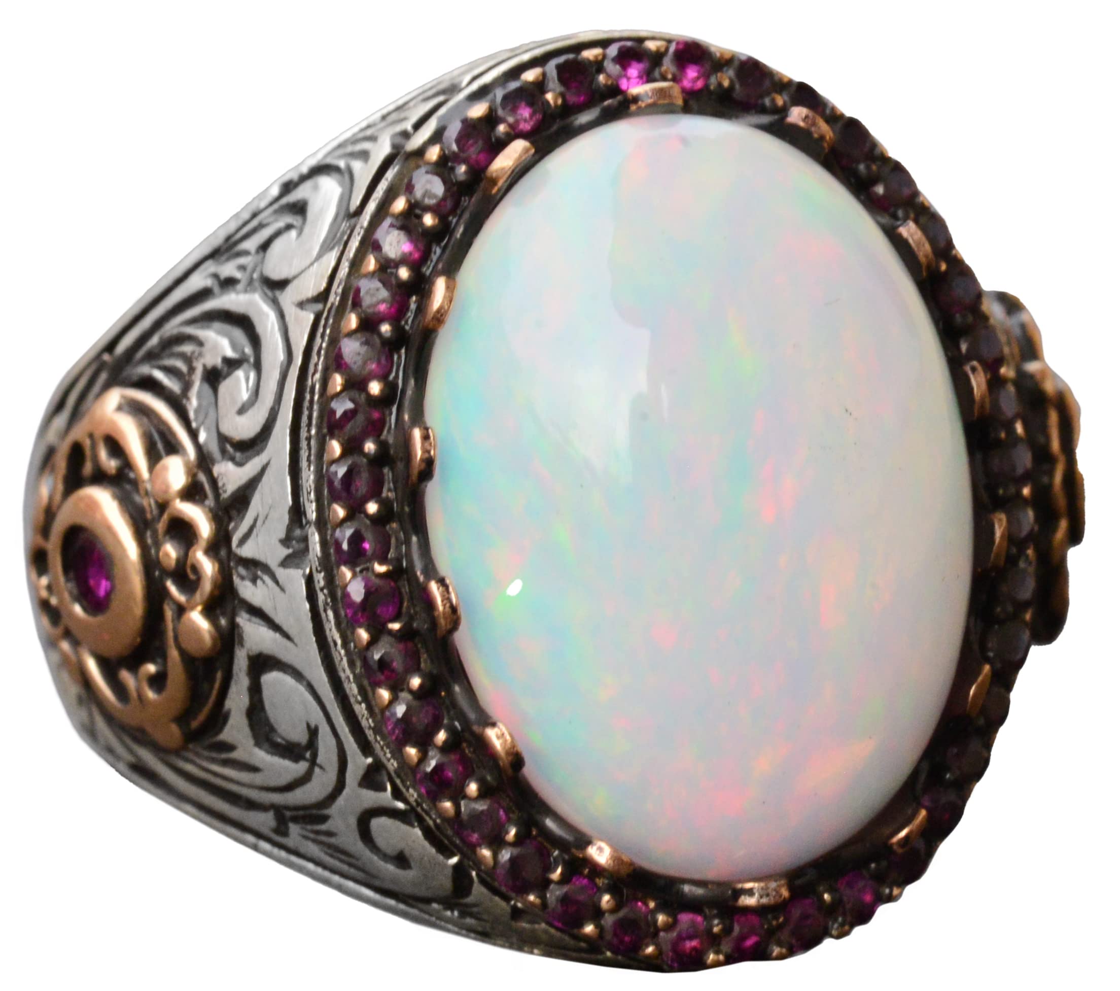 Genuine Natural Australia Opal Gemstone Ring, 7.55 Carat, King Ring, Sterling Silver Ring, Engagement Ring