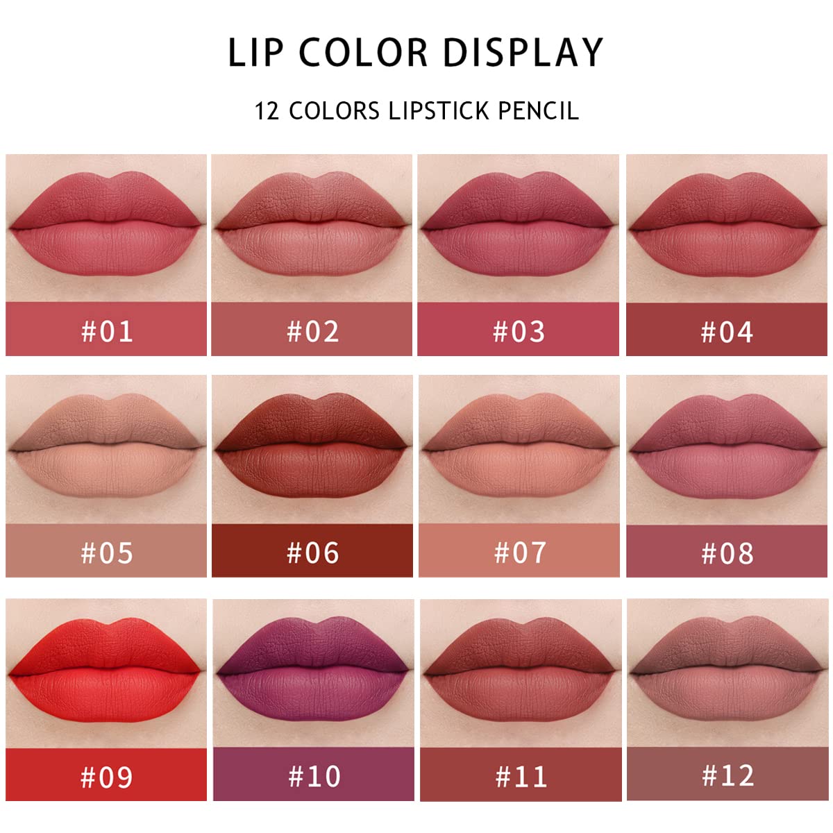 NICEFACE 12 Colors Matte Lipstick Pen Set, High Pigmented Smooth Natural Velvet Lip Liner, Waterproof Long Lasting Soft Lip Makeup Lipliner Set