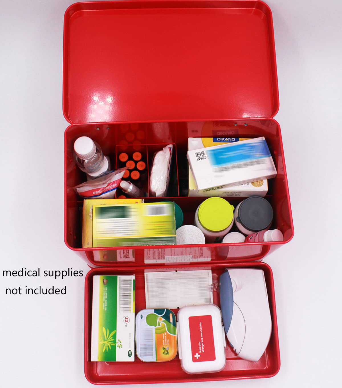 Funly mee Vintage First aid Box for Home, Medicine Tin, Red Metal Medicine Storage Box (Large 12.6× 8.3×7.7 inches)