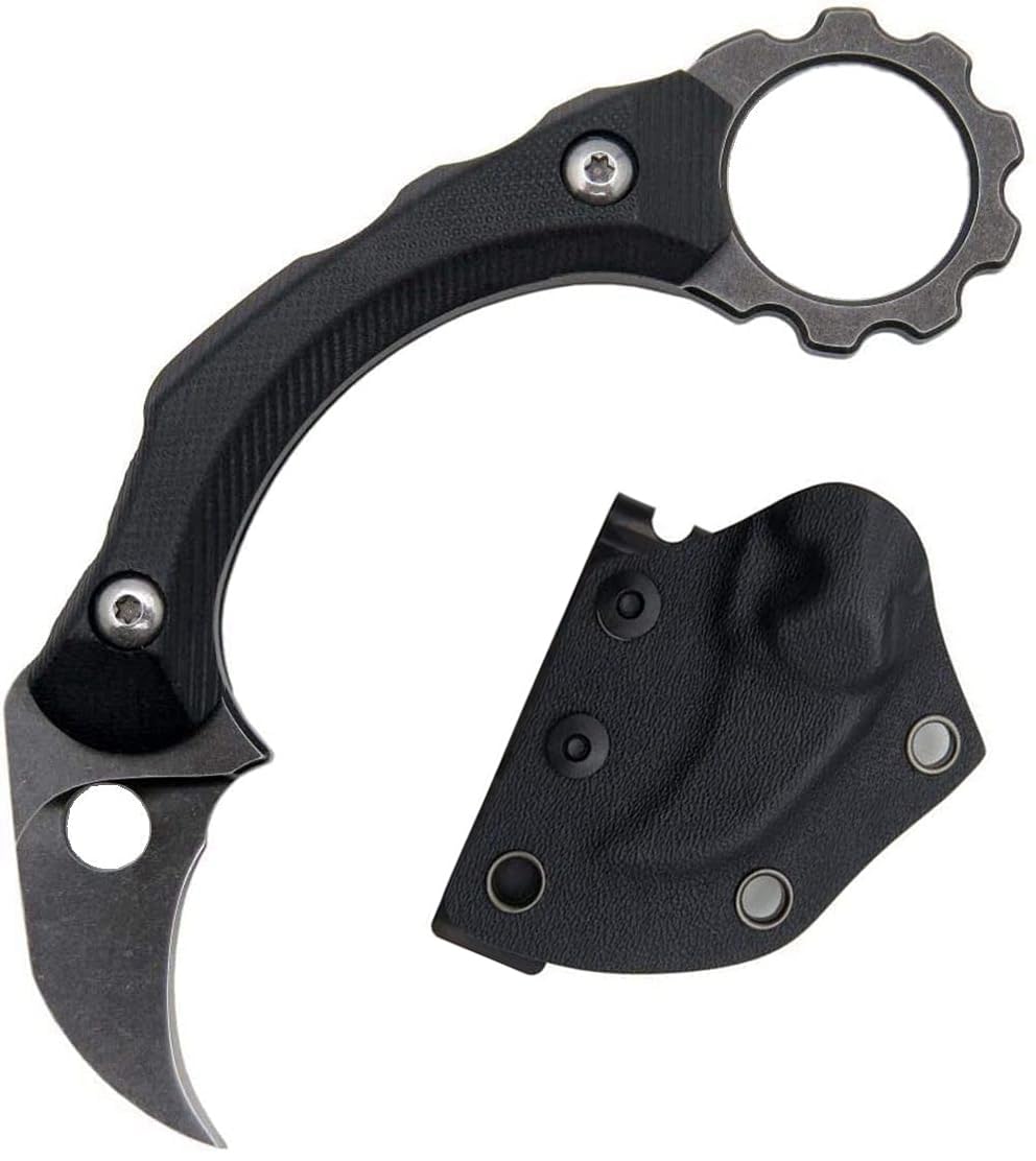 Gtkii Gtk105 Claw Knife, High Hardness D2 Steel Blade+Non-Slip G10 Handle Fixed Blade Knife with Kydex Sheath Solid Cool Strong Fixed Knife for Outdoor Camping Hiking EDC Tool(Black)