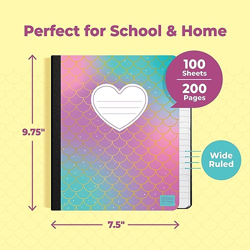 ScribbleMate Cute Composition Notebook Wide Ruled, Set of 3 Composition Notebpooks for Kids, Wide Ruled Composition Notebook for Boys and Girls. 100 pages 200 sheets. 9.75β x 7.5β
