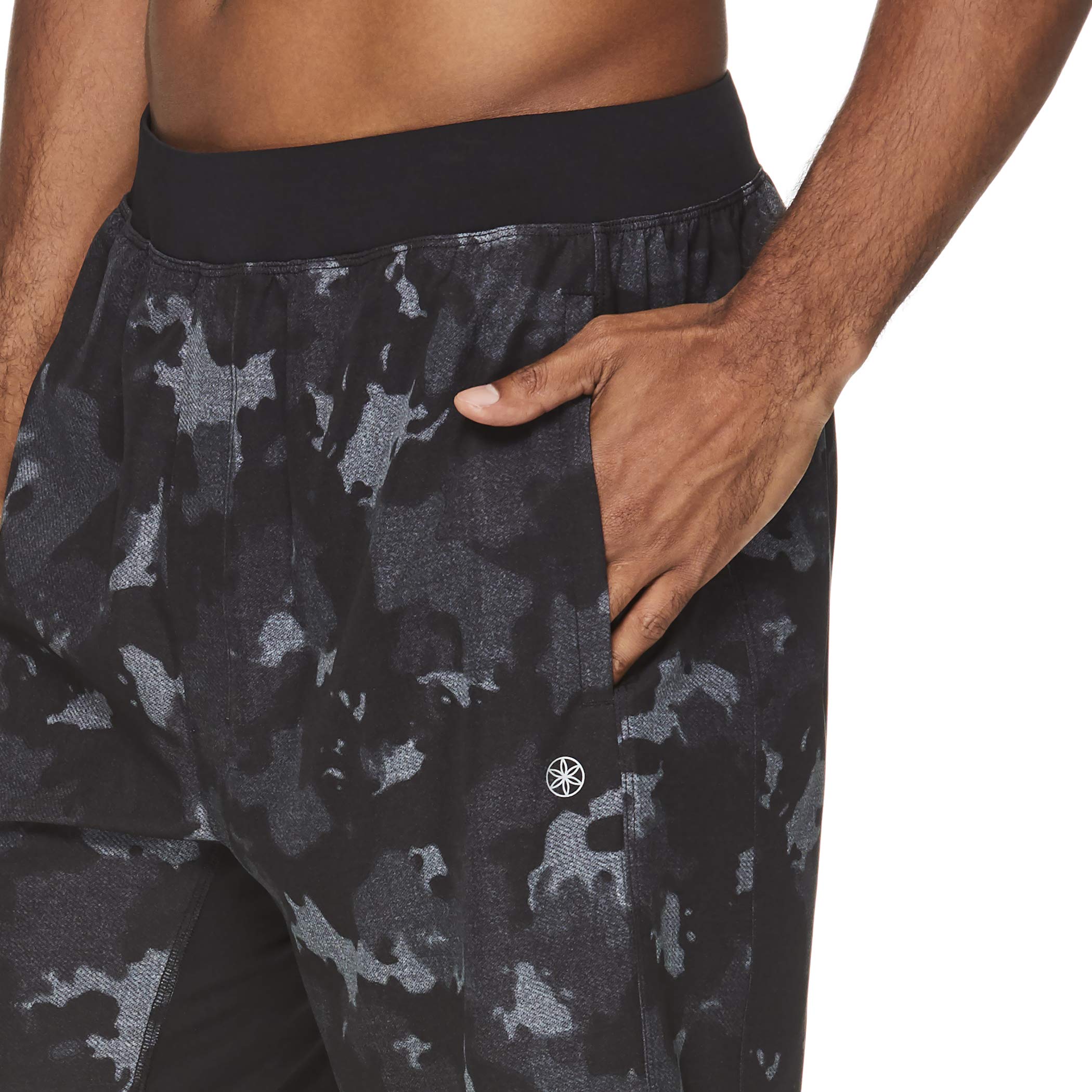 Gaiam Men's Yoga Shorts - Performance Heather Gym & Workout Short w/Pockets - Strength Camo Black, Small