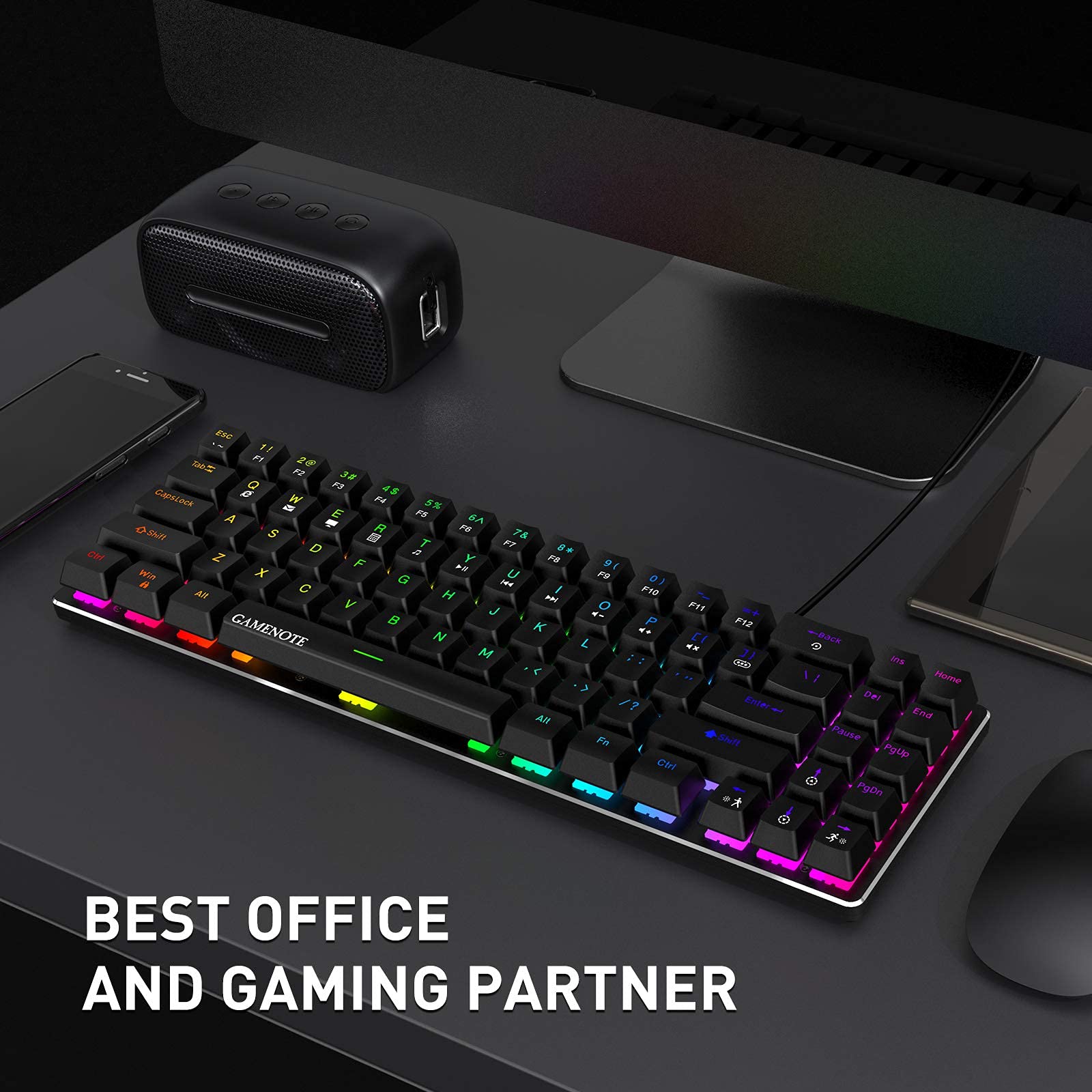 GAMENOTE 60% Mechanical Keyboard, Wired Gaming Keyboard LED Backlit Mini Compact Keyboards Blue Switch 71 Keys Type-C for PC Gamer Laptop Computer