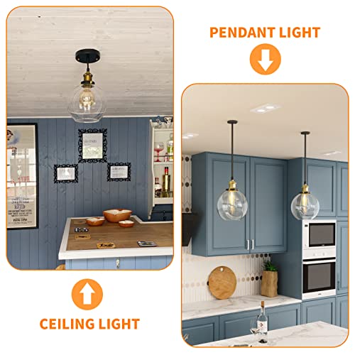 Frideko Glass Pendant Light - 7.9 inches Globe Pendant Light, Modern Pendant Lighting for Kitchen Island,Clear Glass Kitchen hanging Light, Pendant Lights Kitchen Island, Ceiling light for Dining Room