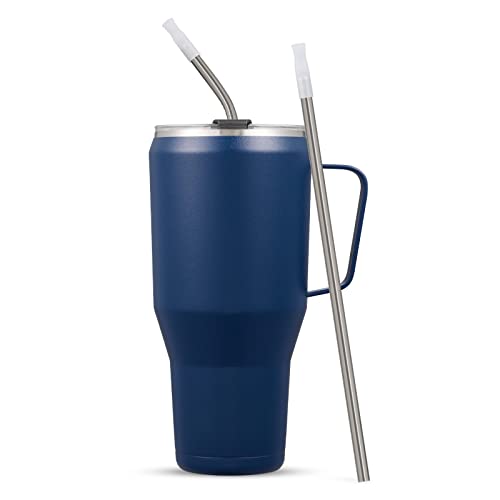 GOBATT 40 oz Tumbler with Handle and Straw Lid,Reusable Stainless Steel Double Vacuum Insulated Travel Mug Iced Coffee cup ,Keep Cold for 24 Hours, navy