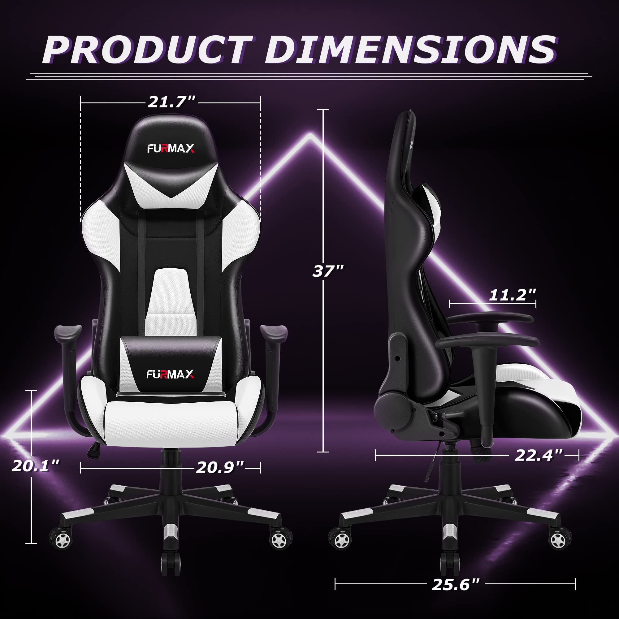 Furmax Video Gaming Chair Ergonomic PC Computer Office Chair Racing Leather Adjustable Swivel Chair with Headrest and Lumbar Support for Adults (Black/White)