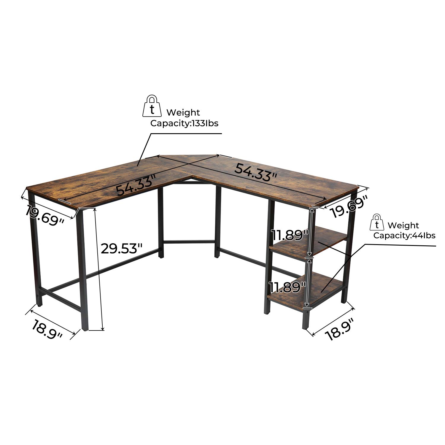 GOOD & GRACIOUS L Shaped Desk, 60 inch Home Office L Shape Desk with Adjustable Storage&Shelves, Conrner Computer Desk Table for Workstation and Study
