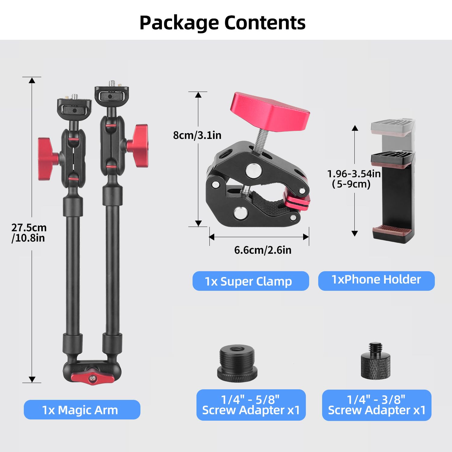 Hemmotop 22in Magic Arm with Clamp, Long Articulating Arm Camera Mount, Adjustable Phone Mount Holder 360° Rotation, Mic Arm for Microphone, LED Lights, for iPhone, Tripod, Desk, Table