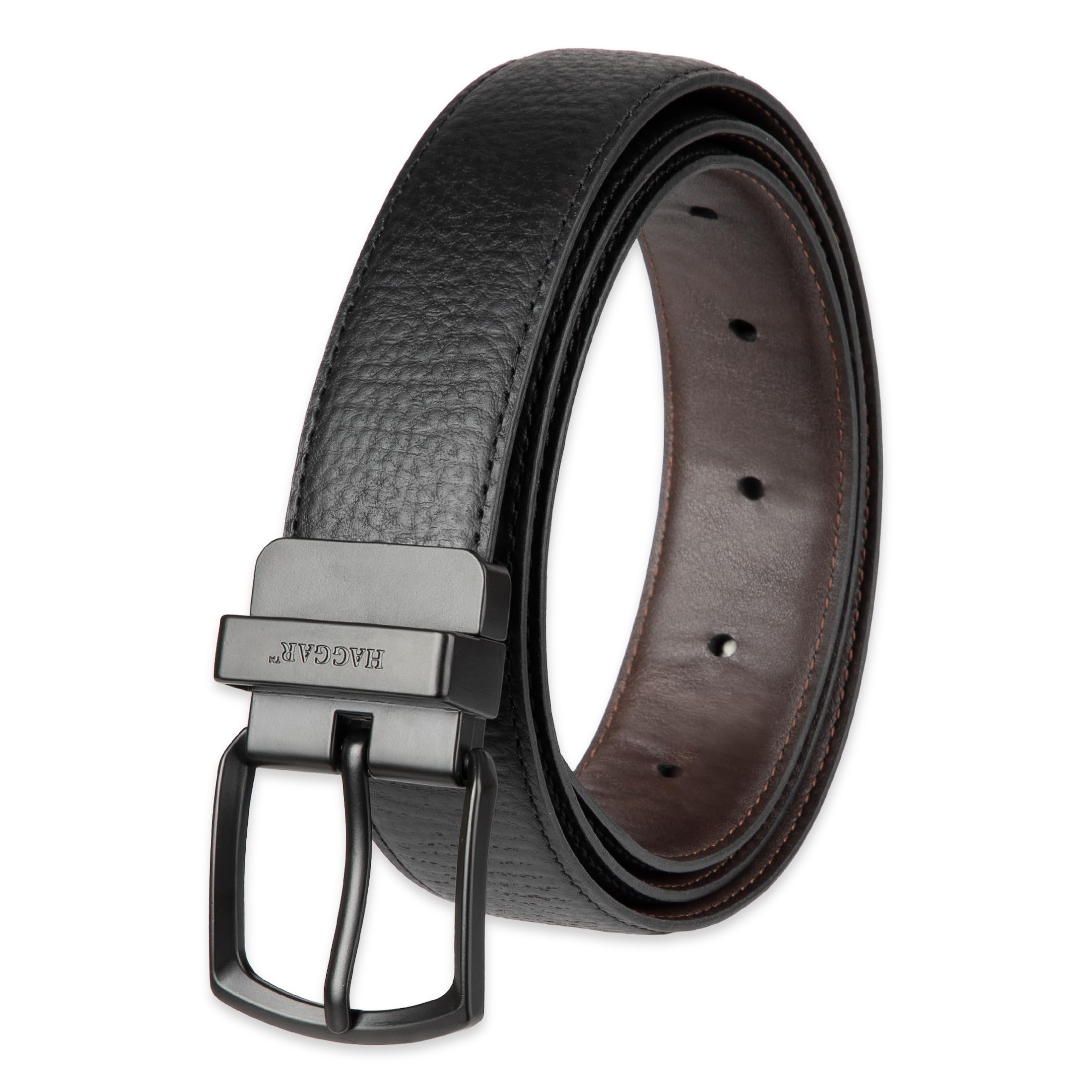Haggar Men's Reversible Belt-Dress and Casual, Black/Tan Plaque, Large (38-40)