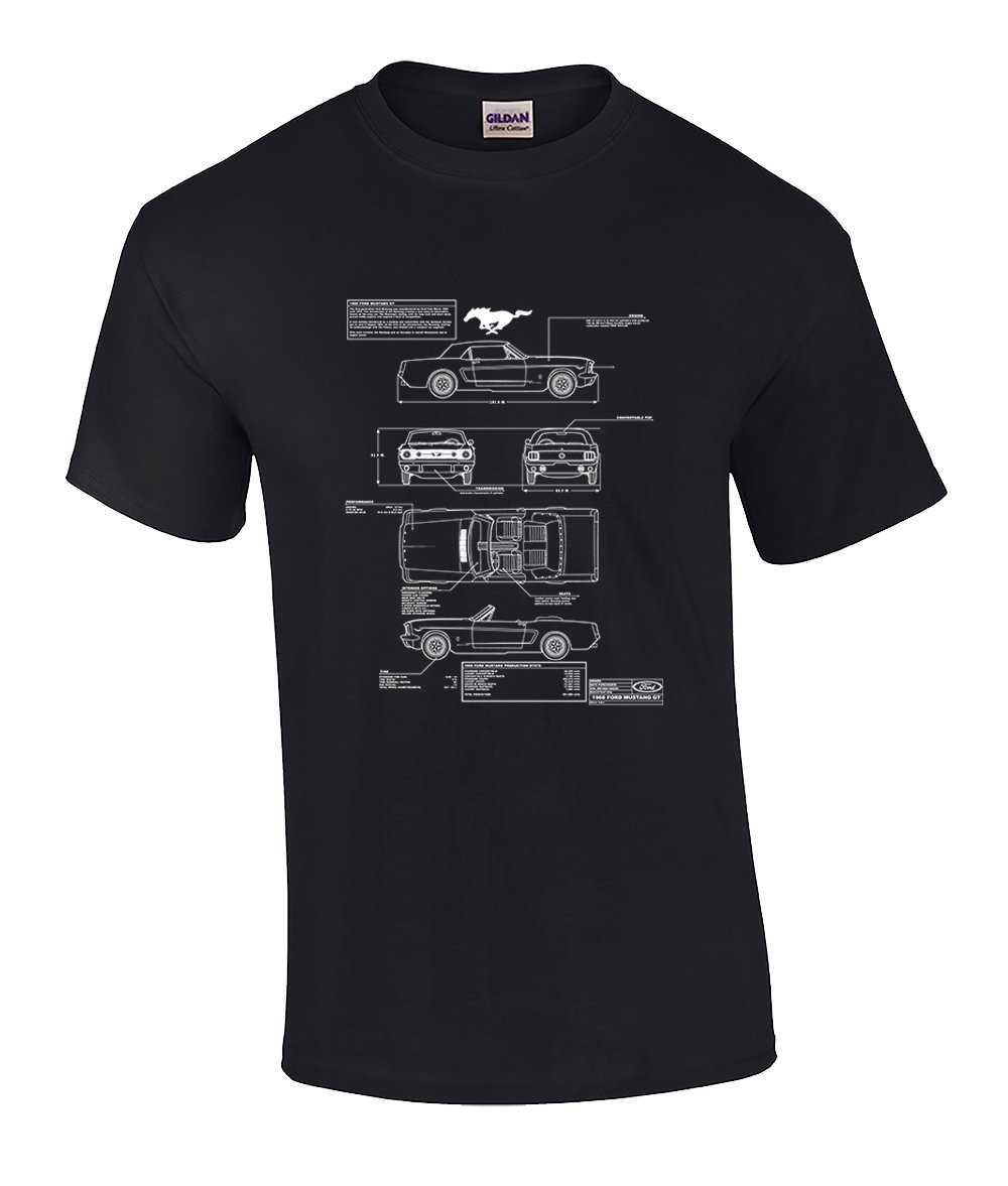 Ford Mustang Schematics Adult Short Sleeve Graphic T-Shirt-XL Black
