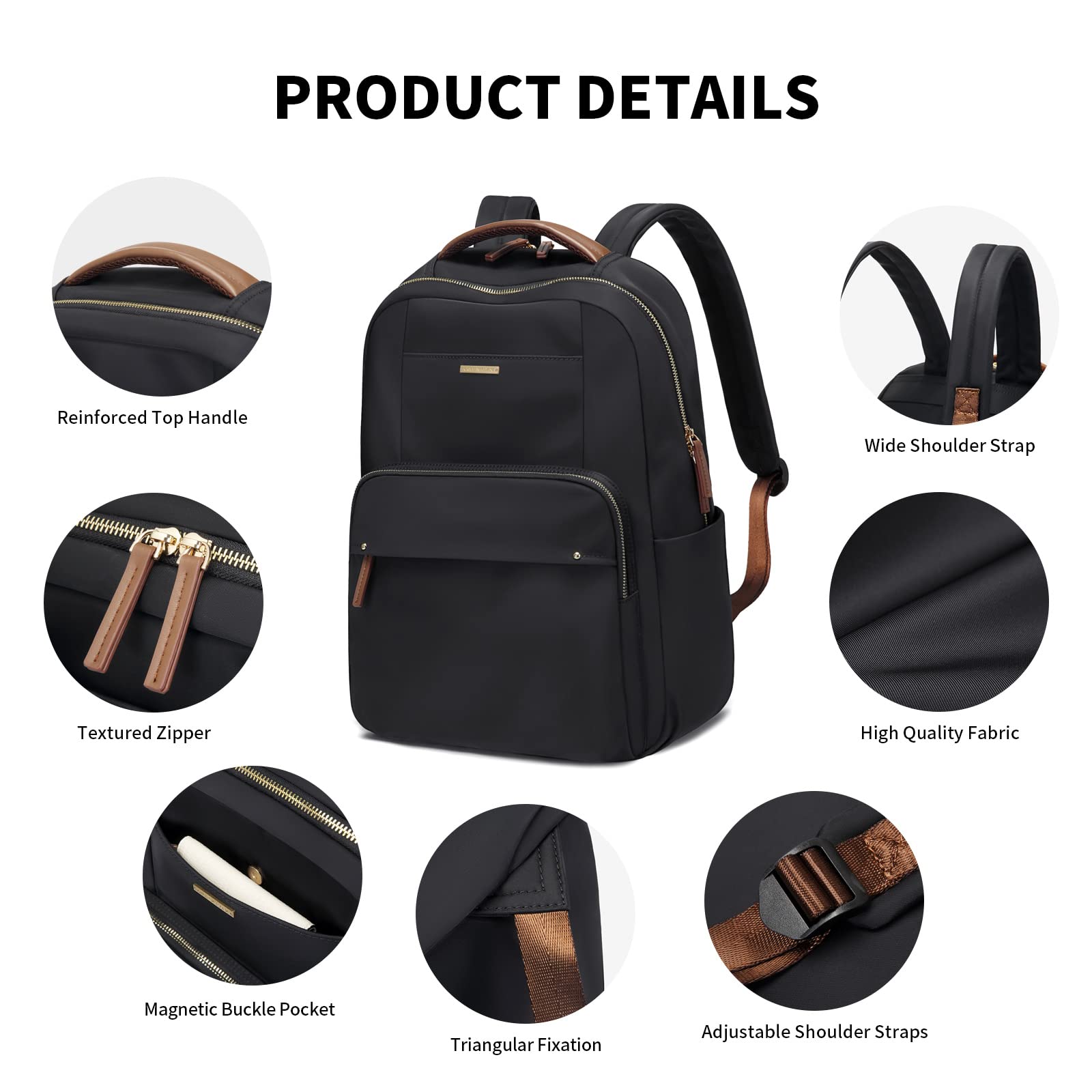 GOLF SUPAGS Laptop Backpack for Women Computer Bag Casual Daypack Fits 15.6 Inch Notebook Work Travel Backpacks (Black)
