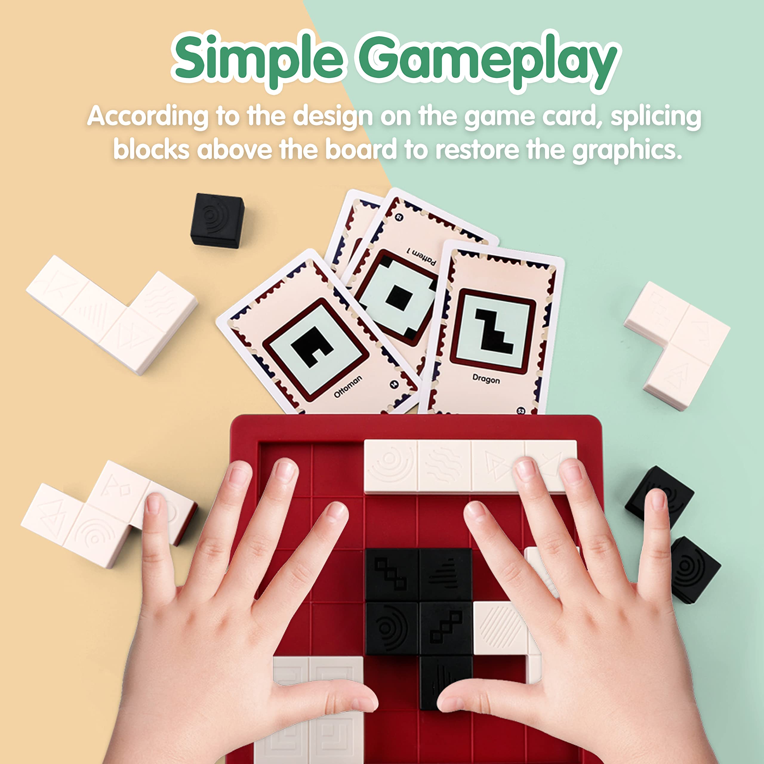N NOCKY Puzzle Games Cubes Board Game Puzzle Pattern Blocks Brain Teasers Game with 44 Challenges, Tangram Jigsaw Intelligence Colorful 3D Russian Blocks Game STEM Montessori for Kids Age 3+