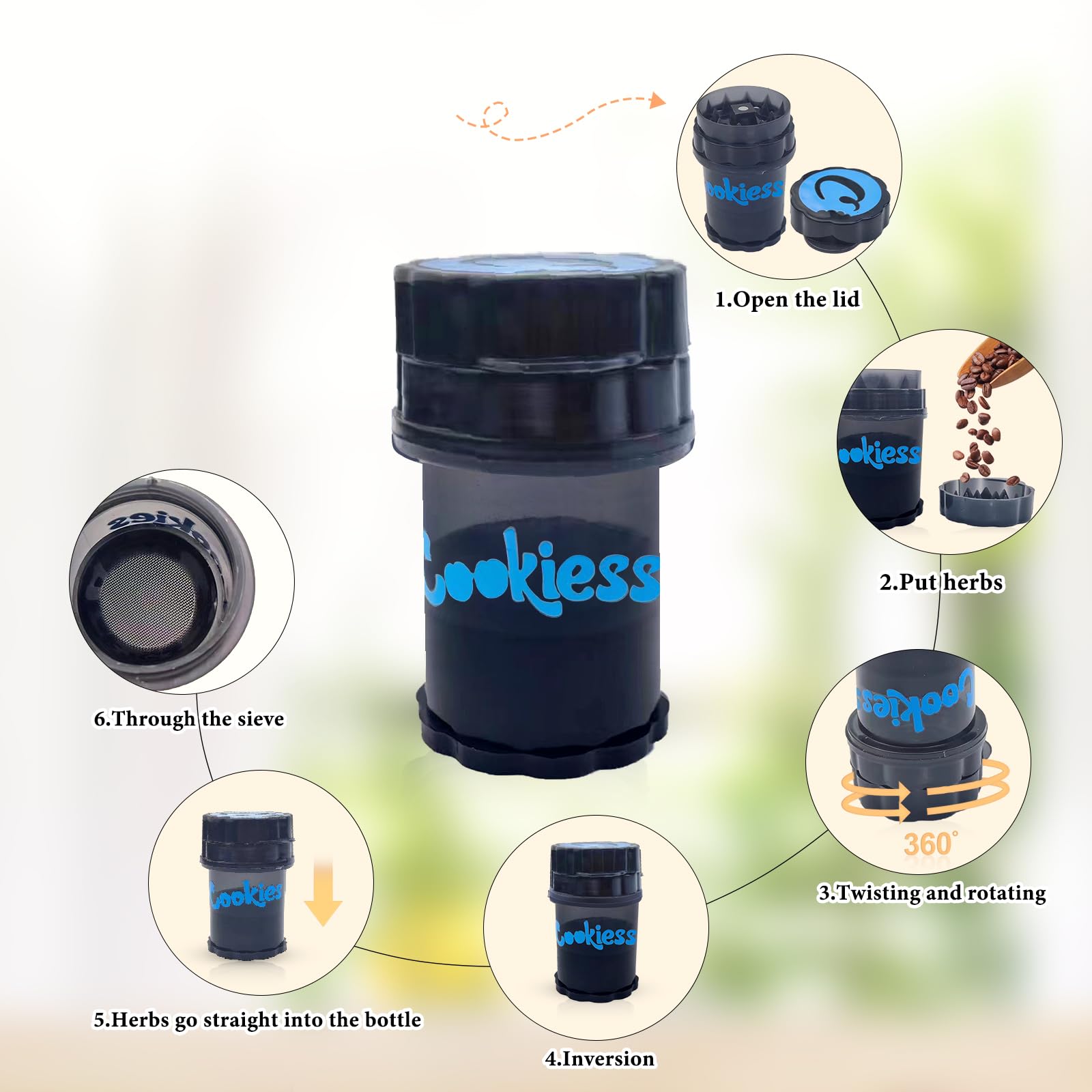 Grinder Herb Spice Grinder Hand-cranked Plastic Grinder with Handle 62mm Grinder Storage Tank 2 in 1(Black Blue)