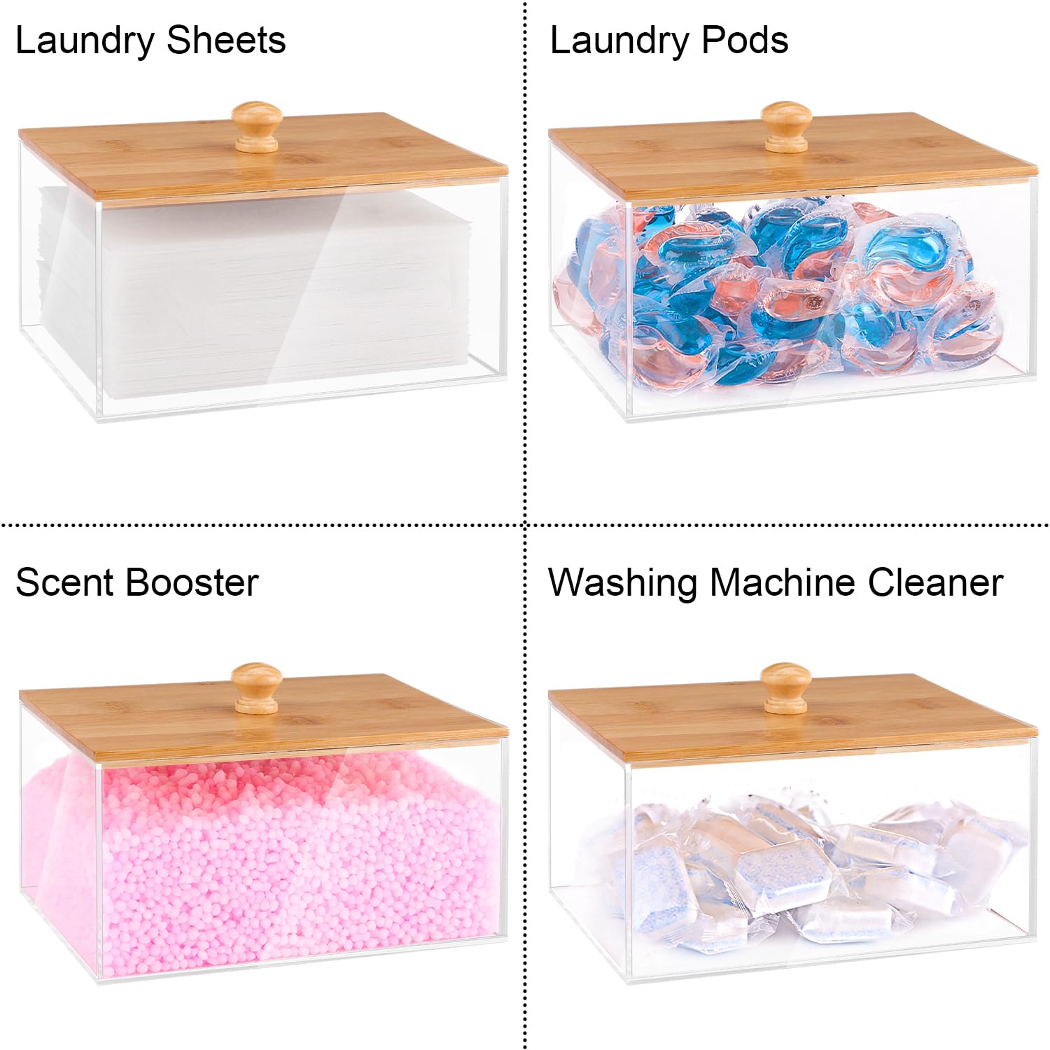 VOTLEVT Acrylic Dryer Sheet Holder with Bamboo Lid,Laundry Dryer Sheet Container and Dispenser for Laundry Room, Fabric Sheet Holder Laundry Organizer