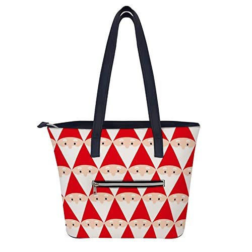 Geometric Santa Pattern Women's Tote Bag PU Leather Shoulder Bag Handbags Purse For Work Shopping Travel
