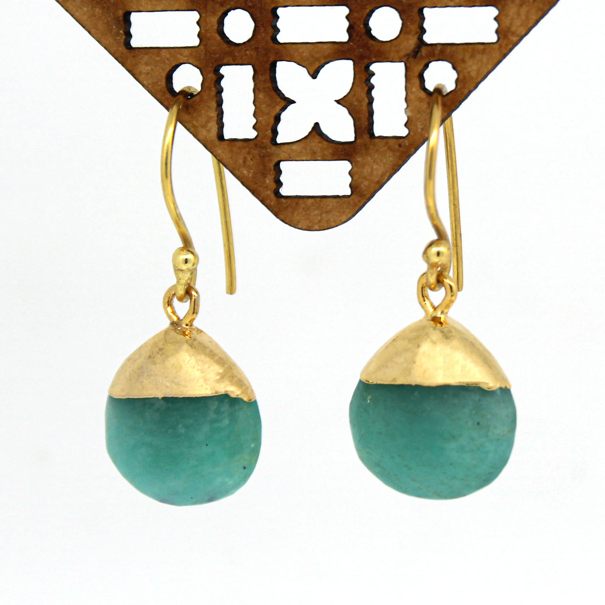 Gempires Amazonite Pear Cabochon Dangle Earring for Women Teardrop Earring 15 mm 14k Gold Plated Dangle Drop Jewellery for Women (Amazonite)