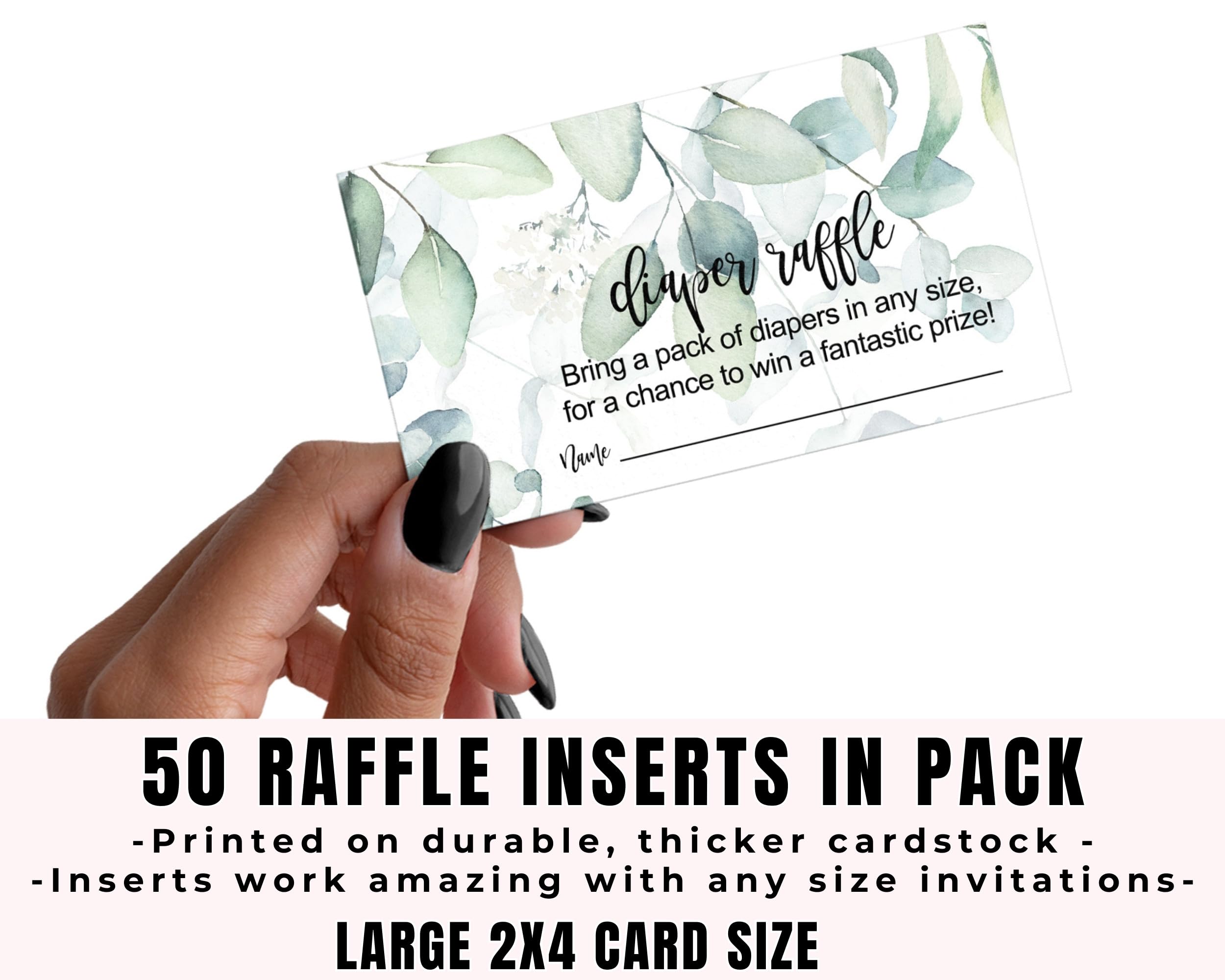 Greenery Diaper Raffle Tickets, Rustic Baby Shower Games for Prizes, Girls Baby Shower Diaper Raffle Invitation Insert Cards, 50 Pack