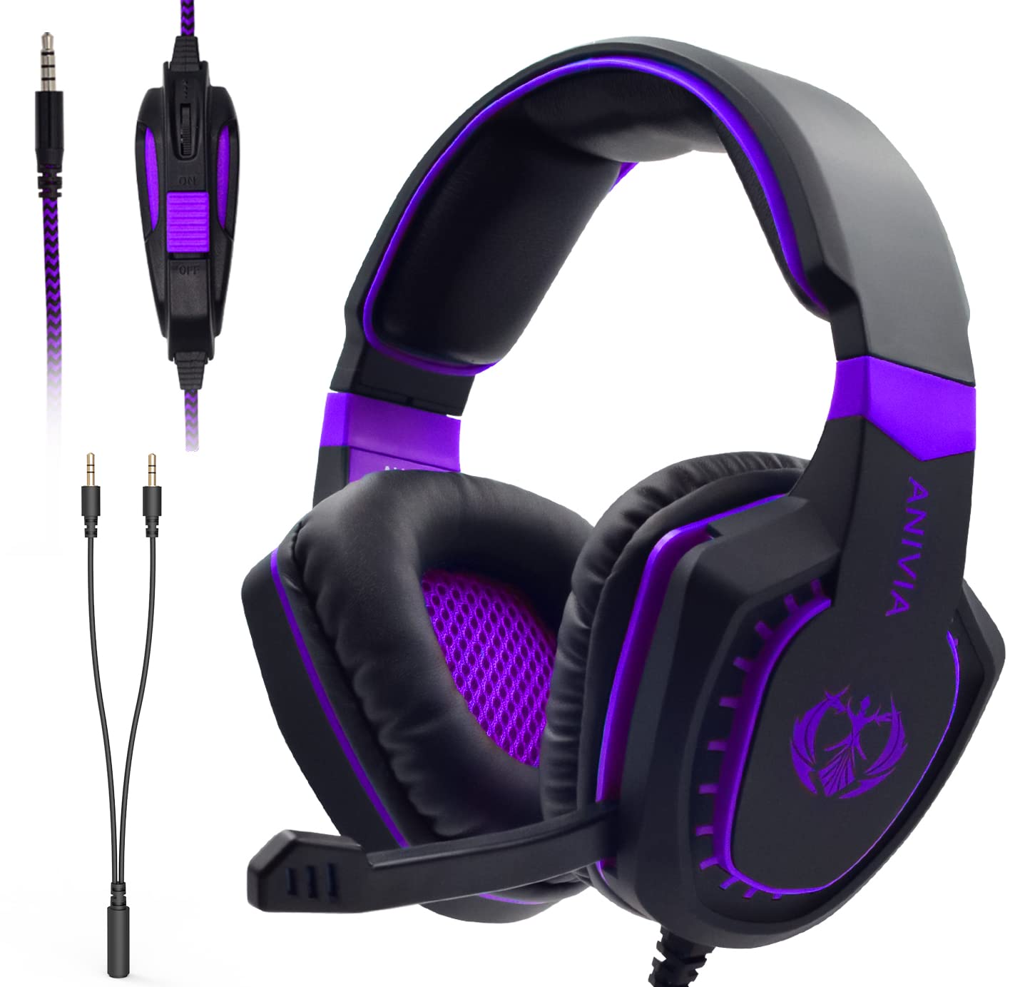 Gaming Headset with Microphone for Pc, Over Ear Headphones Wired with Mic, in-line Control Compatible with PS4 PS5 Xbox Laptop Mac