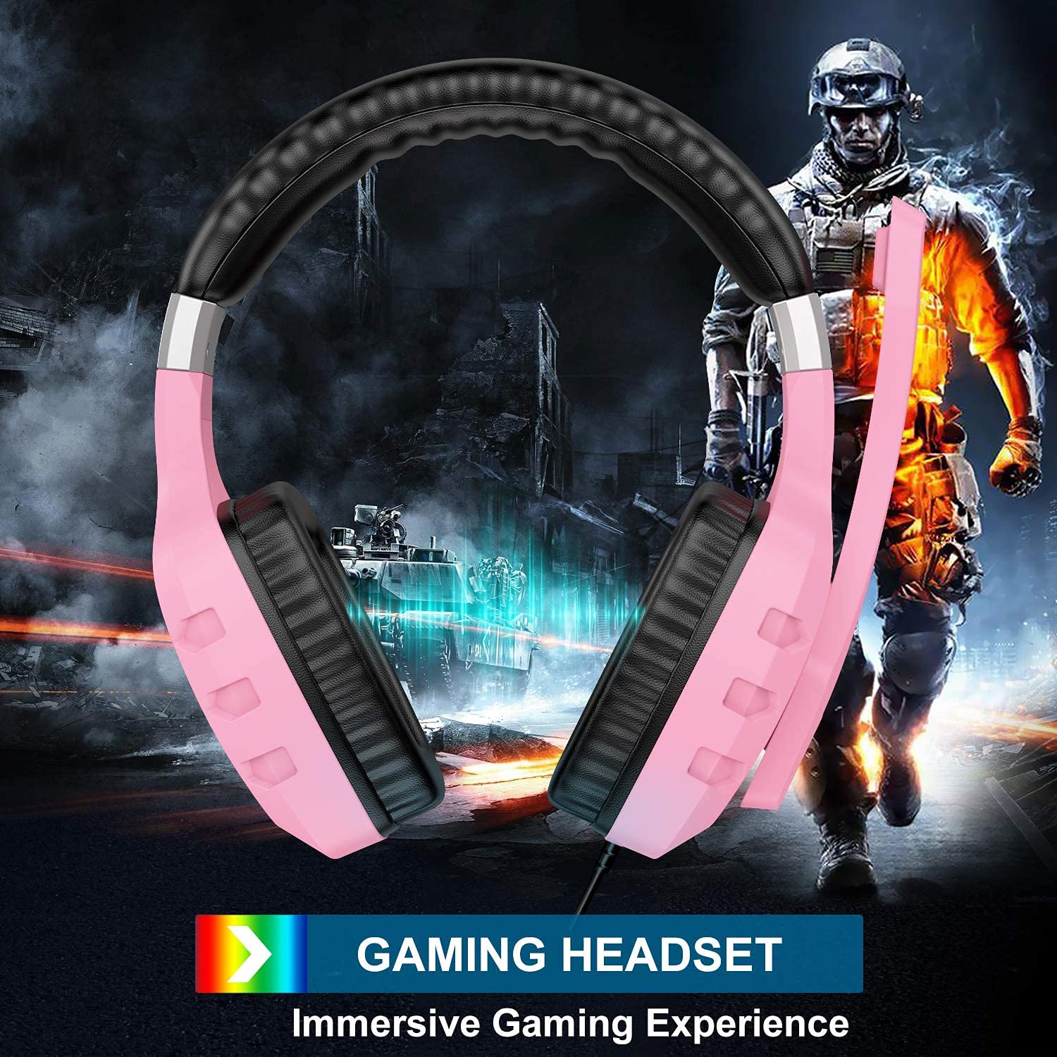 Gaming Headset with Microphone for PC, Over Ear 3.5mm PC Headphone with Lightweight Design Noise Cancelling Volume Control for Laptop, Tablet
