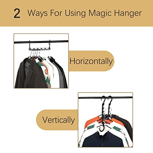 Space Saving Hangers, 8 Pack Black Heavy Duty Plastic Closet Hangers Space Saving, Hanger Organizer for Closet Organizers and Storage, Collapsible Magic Hangers Space Saver (Black)