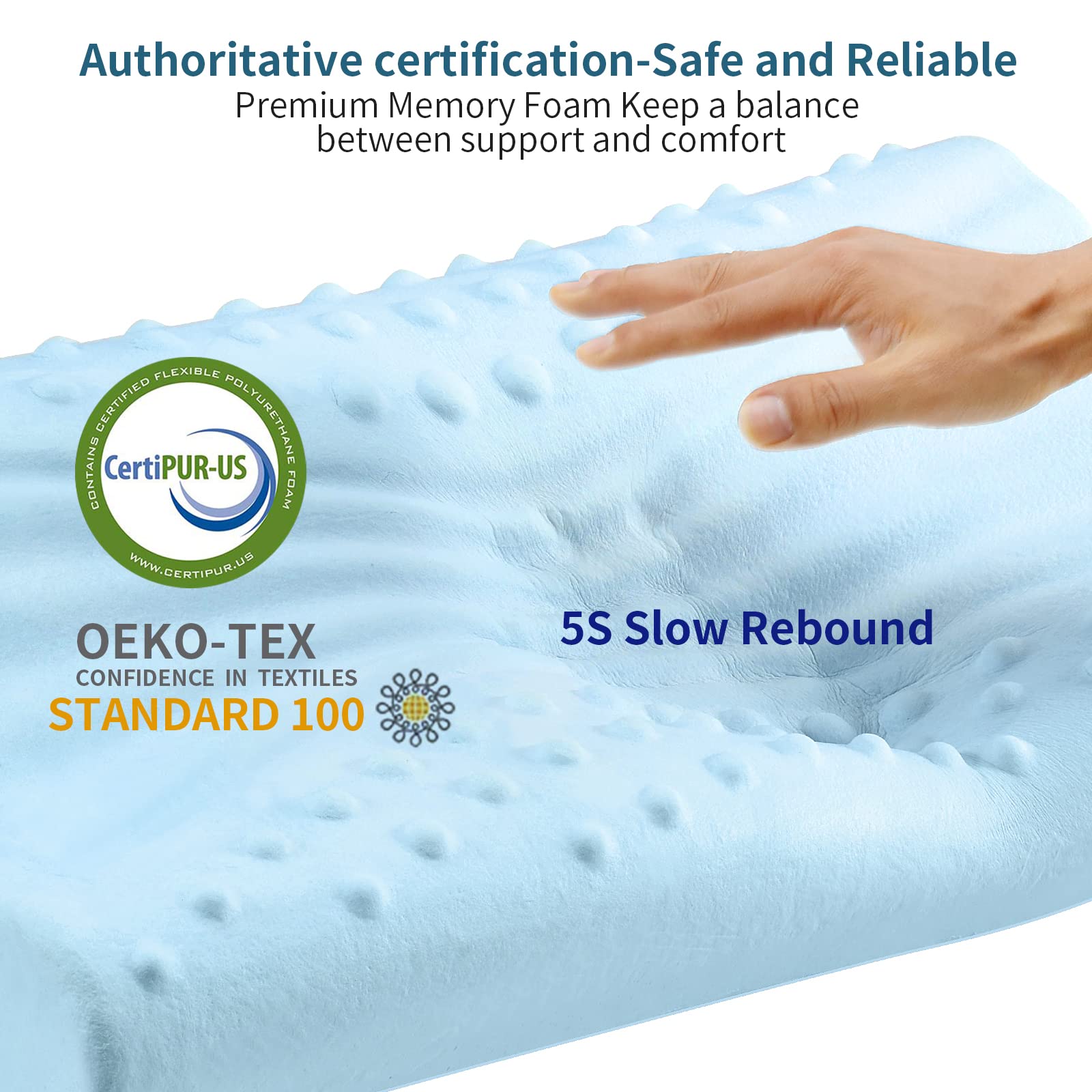 HAMYODO Memory Foam Contour Neck Pillow for Neck and Shoulder Pain Relief - Ergonomic Cervical Pillow with Cooling Pillowcase - Washable Cover - 2 Heights for Side, Back and Stomach Sleepers