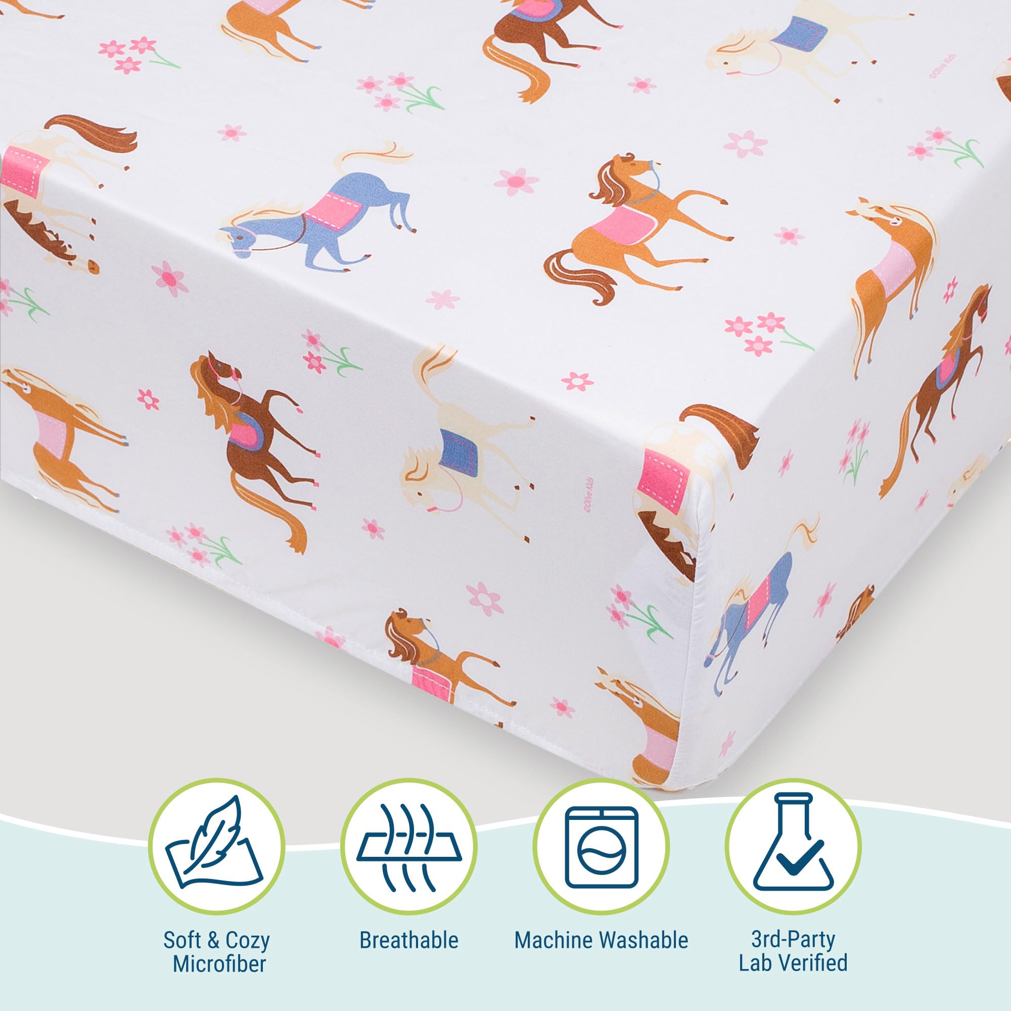 Wildkin Kids Microfiber Twin Sheet Set for Boys and Girls, Bedding Sheet Set Includes Top Sheet, Fitted Sheet, and One Standard Pillow Case (Horses)