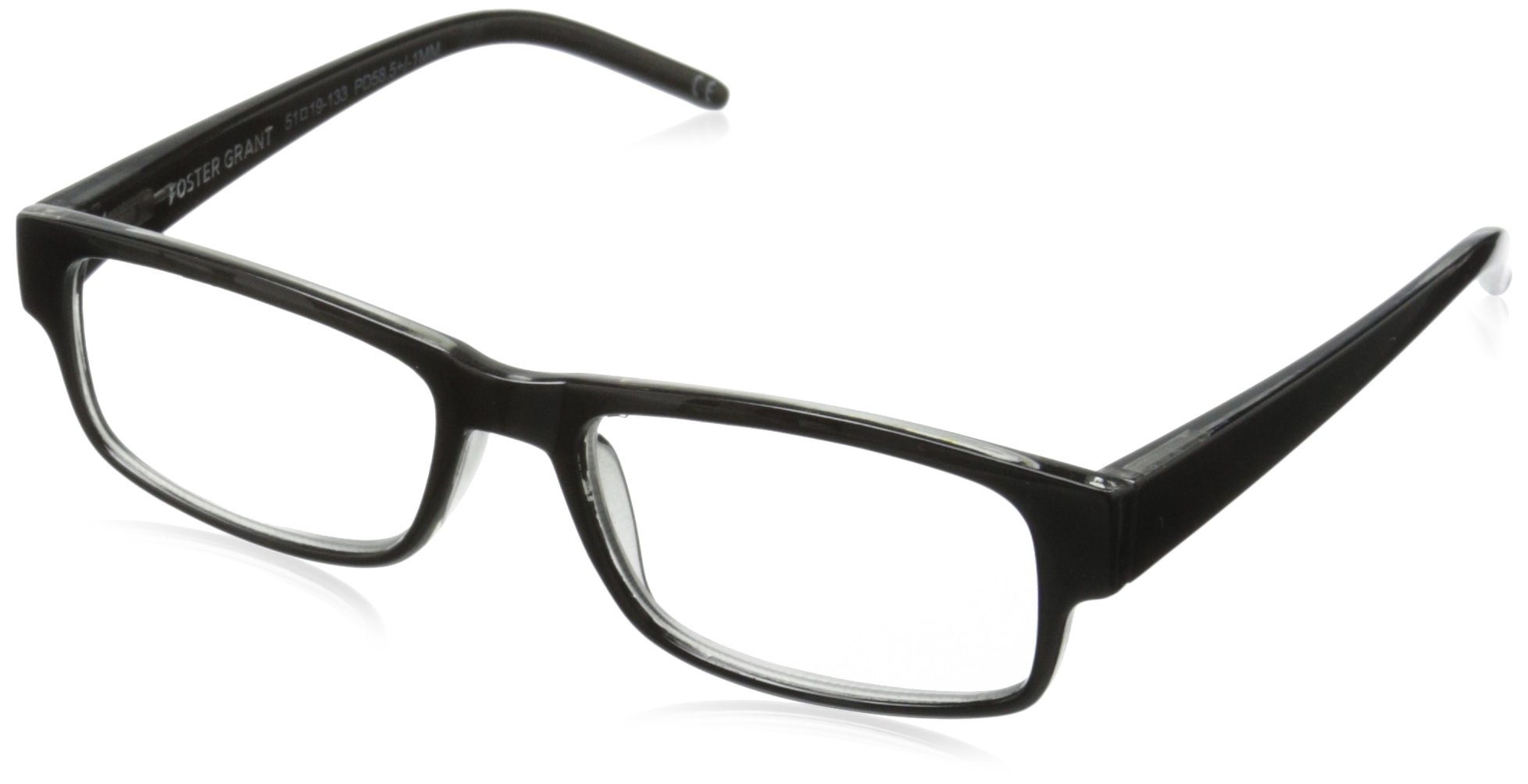 Foster Grant Men's Sloan Square Reading Glasses, Black/Transparent, 59 mm + 2