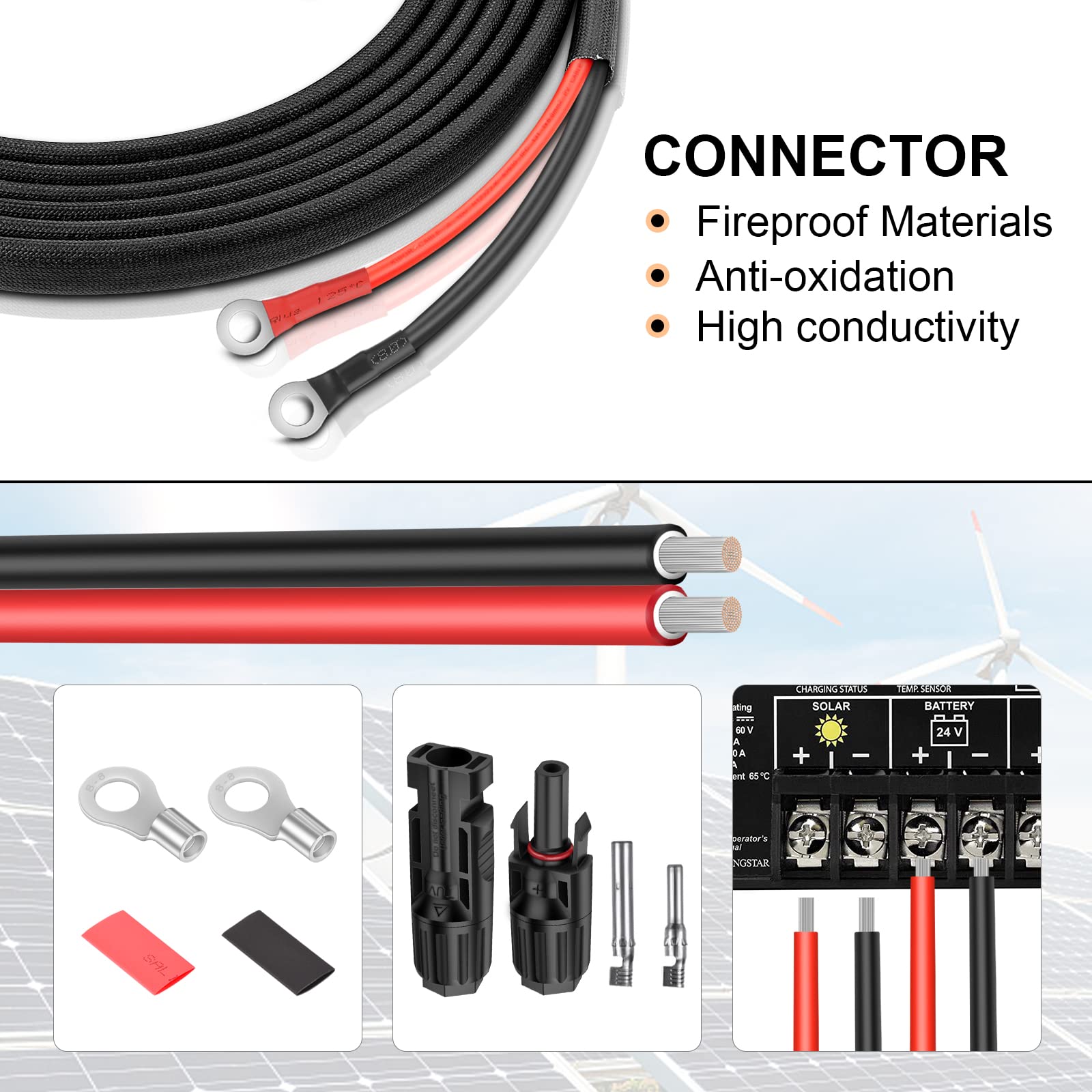 Geosiry 10 Gauge Battery Cable, 10 Gauge Wire Connect Battery and Charge Controller for Solar Panel Automotive RV Motorcycle Marine (10AWG 8FT)