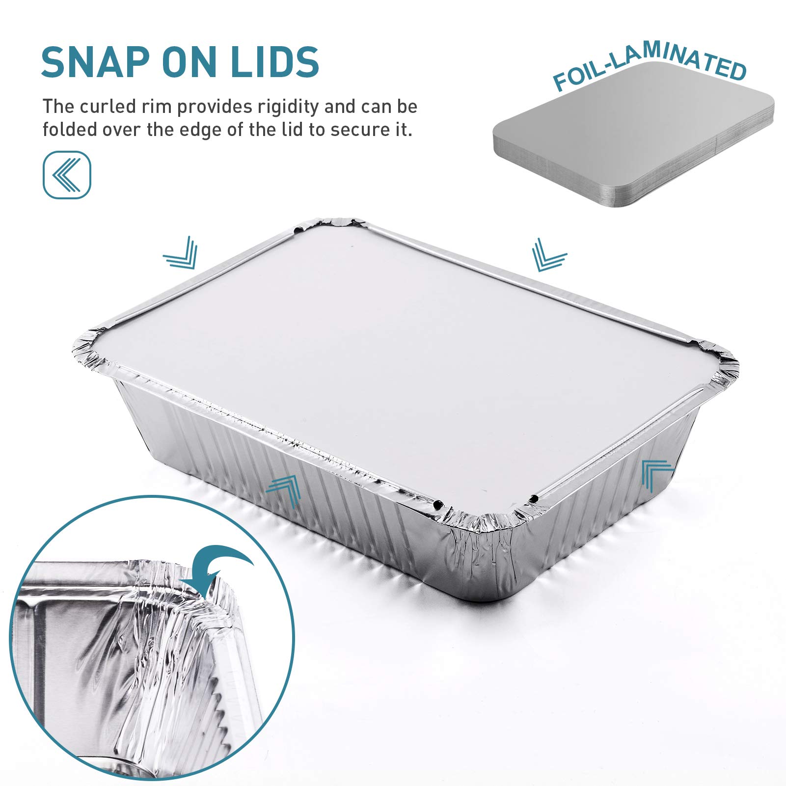 XIAFEI 2LB Takeout Foil Pans with Lids(30 Pack), Recyclable,Best Use for Baking, Cooking, Heating, Storing, Prepping Food,Takeout - 8.26" x 5.7" x 1.77"