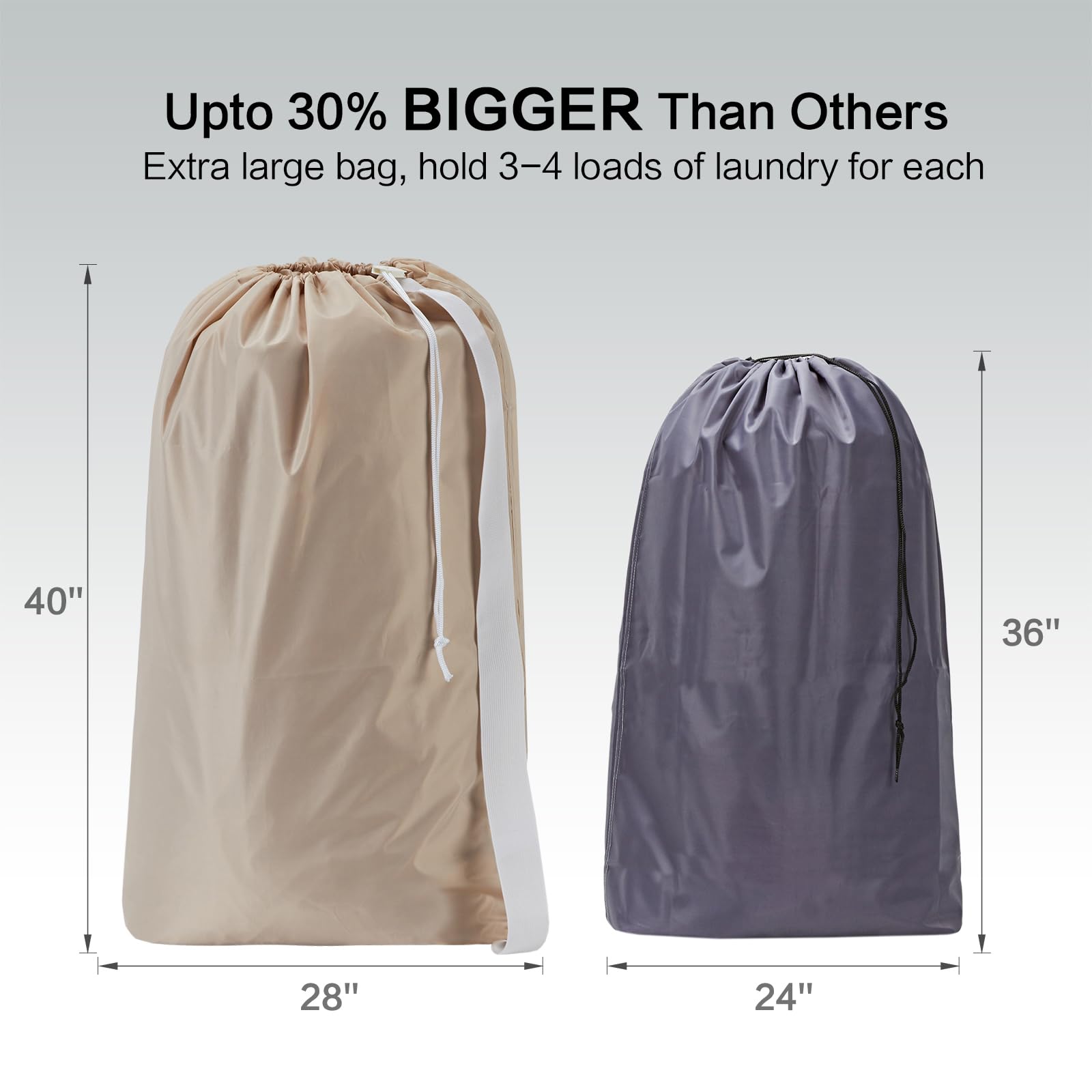 HOMEST XL Nylon Laundry Bag with Strap, Large Dirty Clothes Organizer, Easy Fit a Laundry Hamper or Basket, Can Carry Up to 4 Loads of Laundry, Beige
