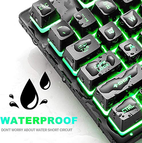 Gaming Keyboard and Mouse Headset Combo,4 in 1, USB Wired 104 Keys Rainbow Gamer Keyboard and 2400 DPI Adjust 3 Color Crack Backlight Mice 3.5 Jack Camouflage Headphones Mousepad for Office Game