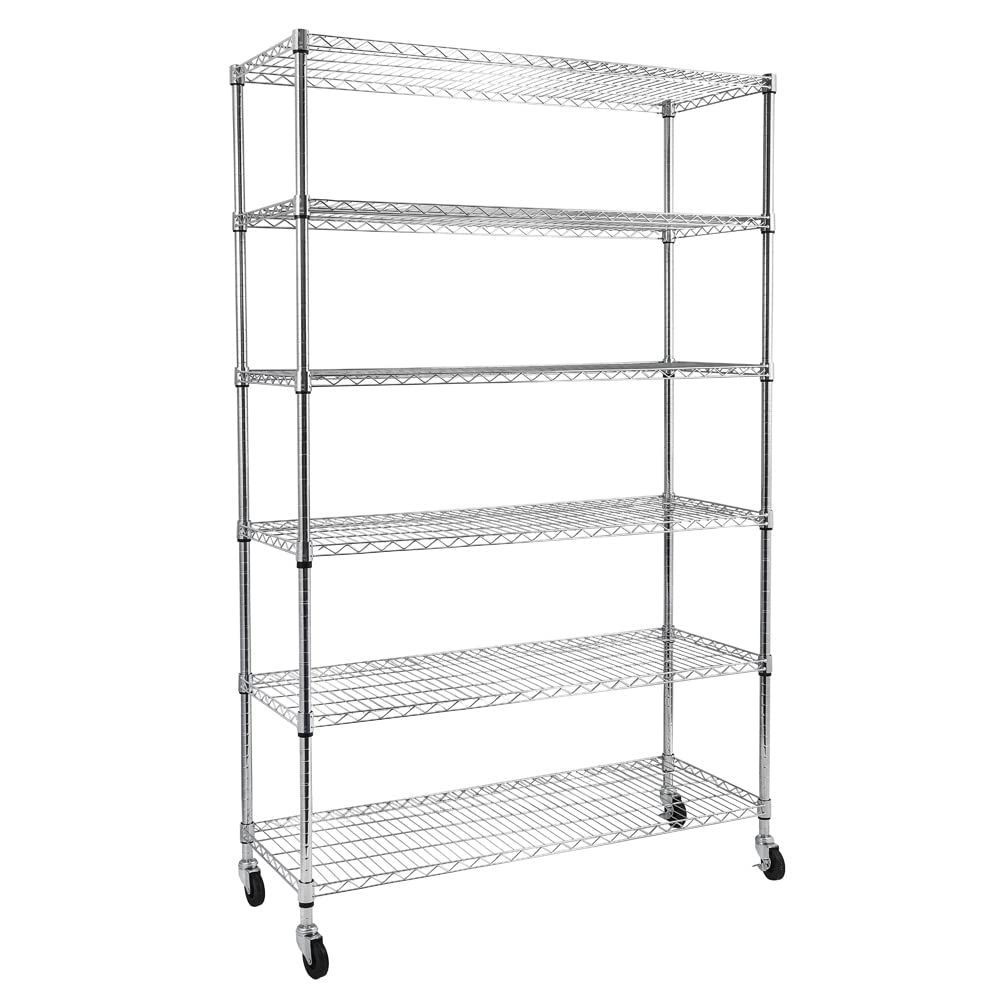 GAJUST Shelf Storage Shelves with Casters Heavy Duty 6 Tiers Rolling Cart Utility Racks Adjustable Wire Metal Shelving, Chrome