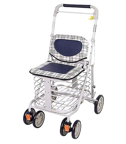 Folding Shopping Cart, Self-Propelled Elderly Shopping Trolley Olding Walker with Wheel Handrail Height Adjustable Walkers Grocery Utility Carts