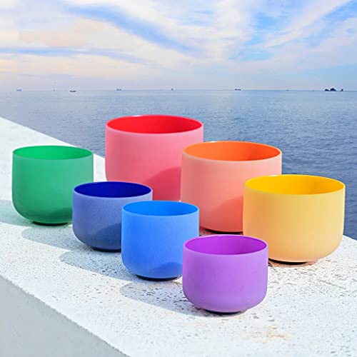 N/A 6"-12" Chakra Note Set of 7pcs CDEFGAB Colored Frosted Quartz Crystal Singing Bowl (Color : 440Hz)