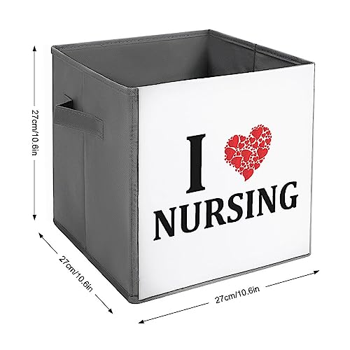 Funny I Love Nursing Storage Cubes with Handles Foldable Fabric Bins Organizing Baskets for Shelves Closet