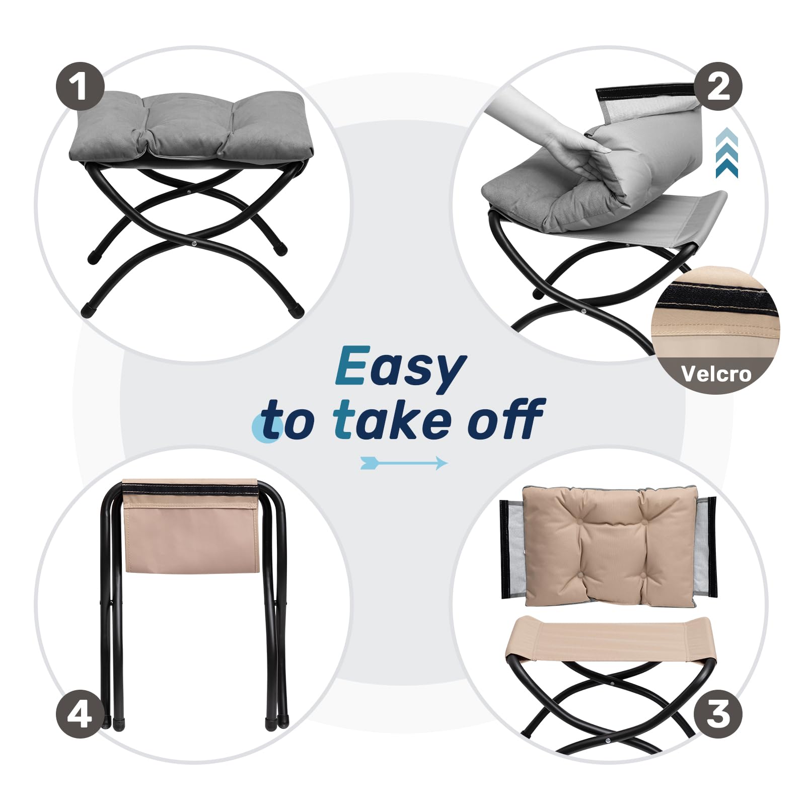 HollyHOME 15"(H) Folding Footrest Stool, Upholstered Small Foldable Ottoman, Accent Padded Sofa Foot Stool for Lazy Chair, Metal Frame Portable Foot Rest Ottoman for Living Room, Bedroom, Dark Grey