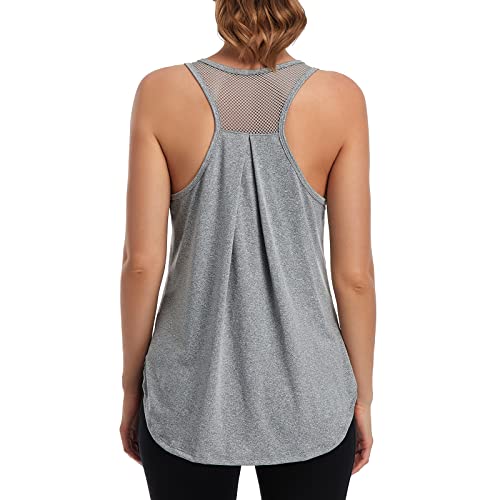 Heyitsmee Workout Tops Sleeveless Mesh Racerback Shirts for Women Athletic Activewear Yoga Gym Tank (Large, Black/Grey)