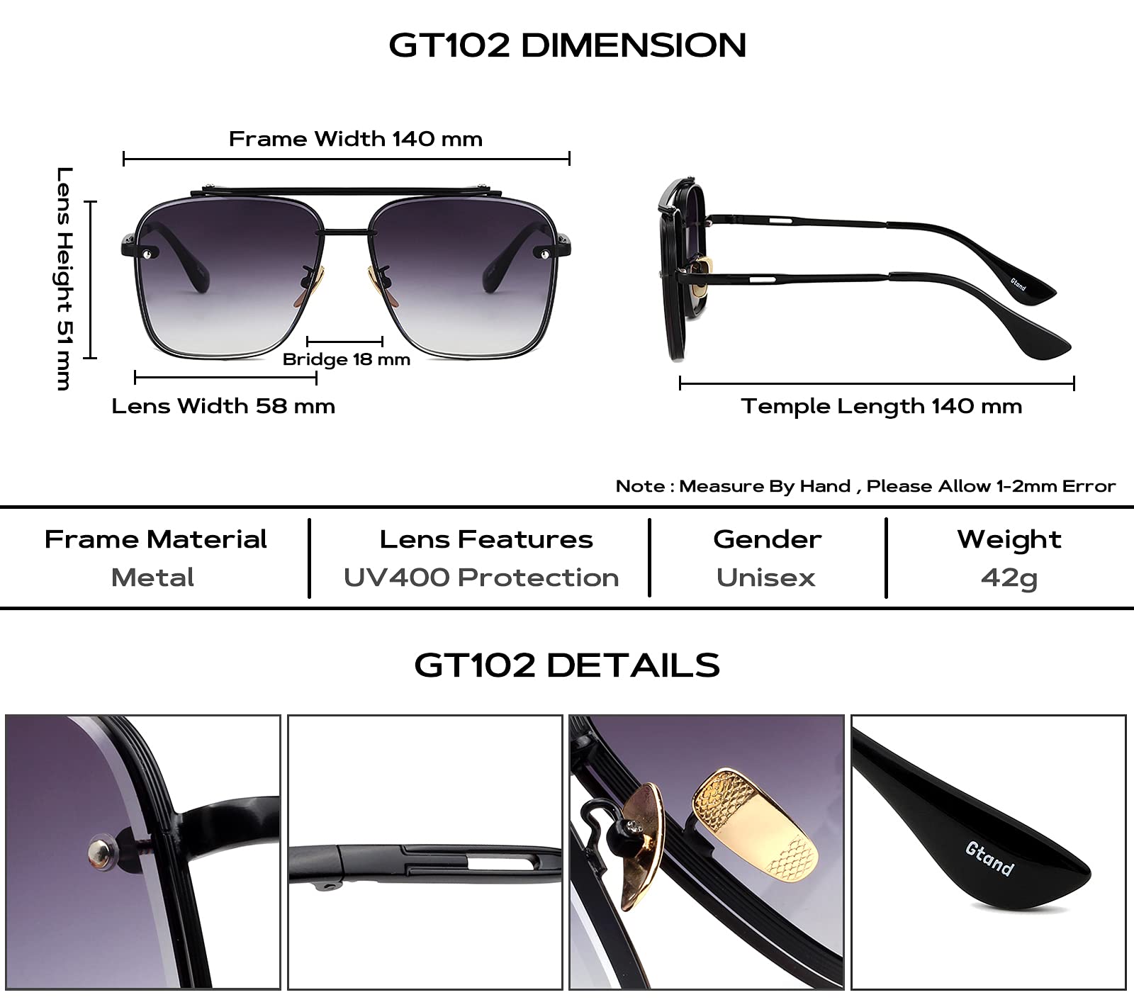 Gtand Fashion Trendy Square Aviator Gradient Sunglasses For Women Men Vintage Metal Sun Glasses