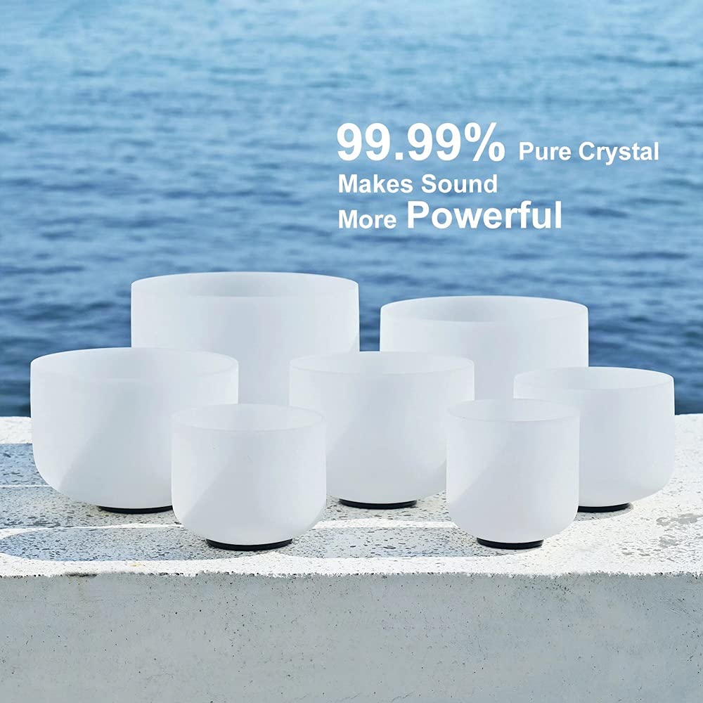 N/A 7-12 Inch Note Set of 7PCS Chakra Frosted Quartz Crystal Singing Bowl with Free Carry Bag
