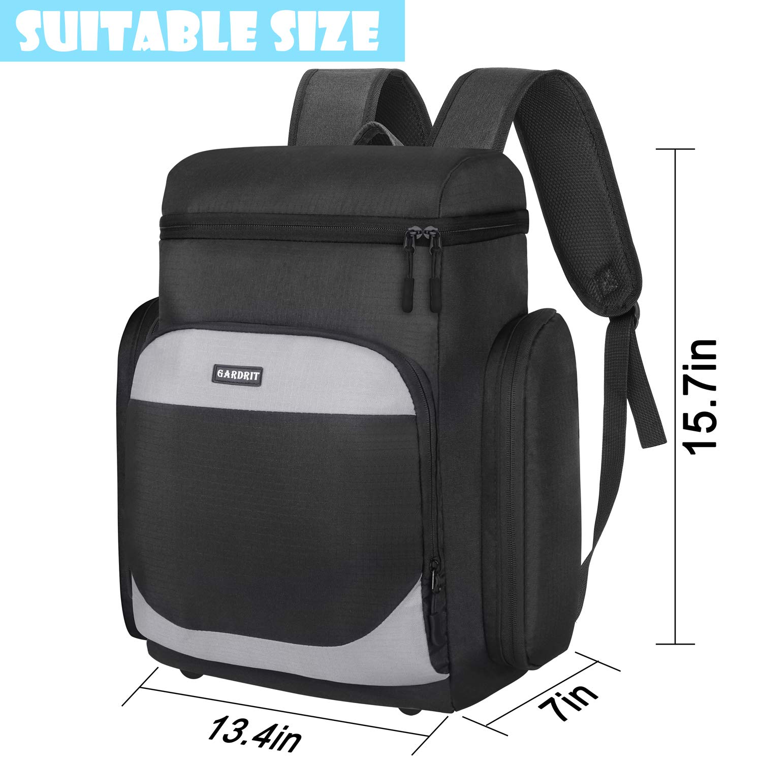 GARDRIT Insulated Cooler Backpack - 45 Cans Large Capacity Backpack Cooler Leak-Proof/Waterproof Lightweight Soft Beach Cooler Suitable to Work, Picnic, Hiking, Camping